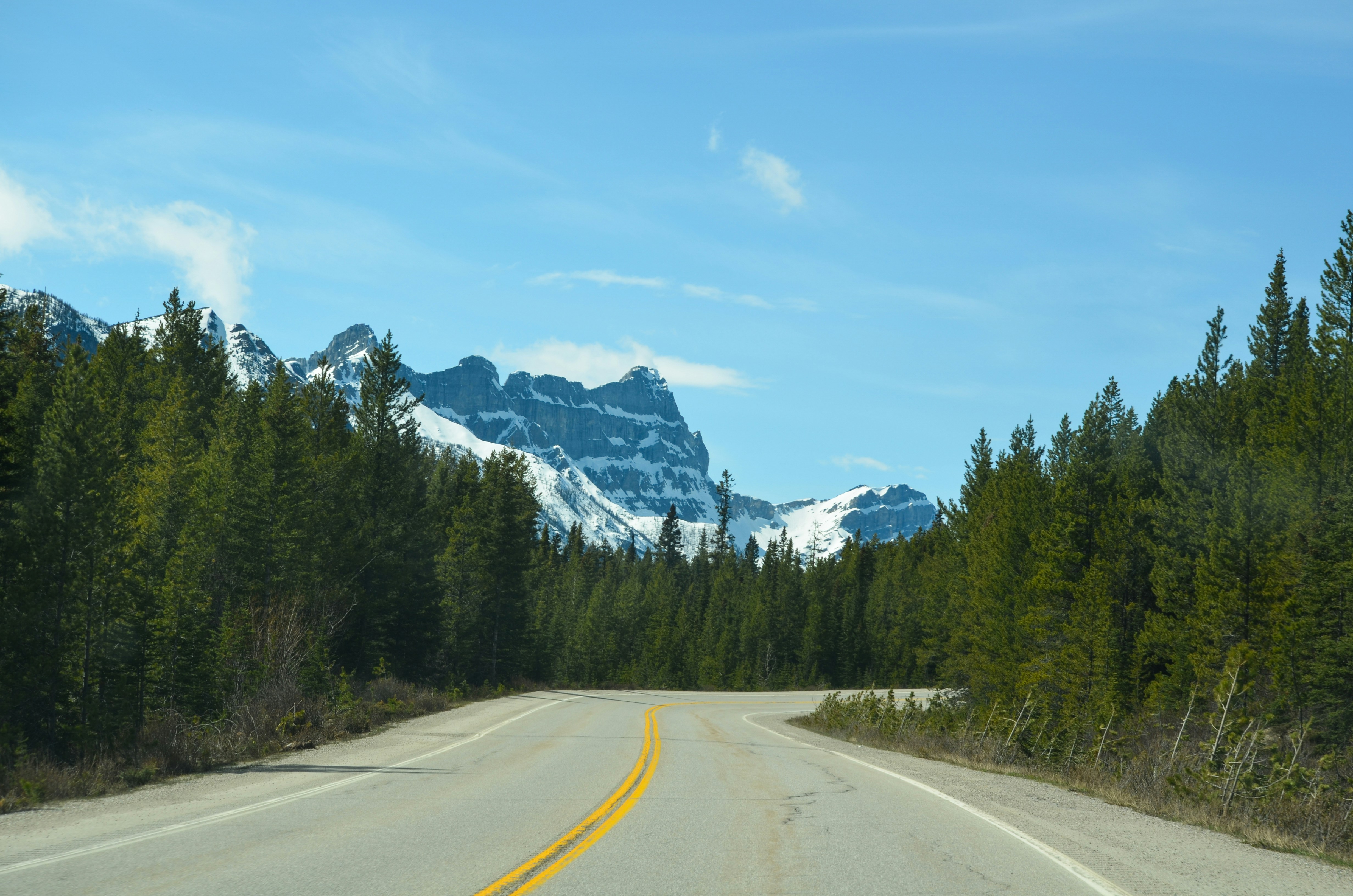 Snow-Capped Peaks Framing an Open Route