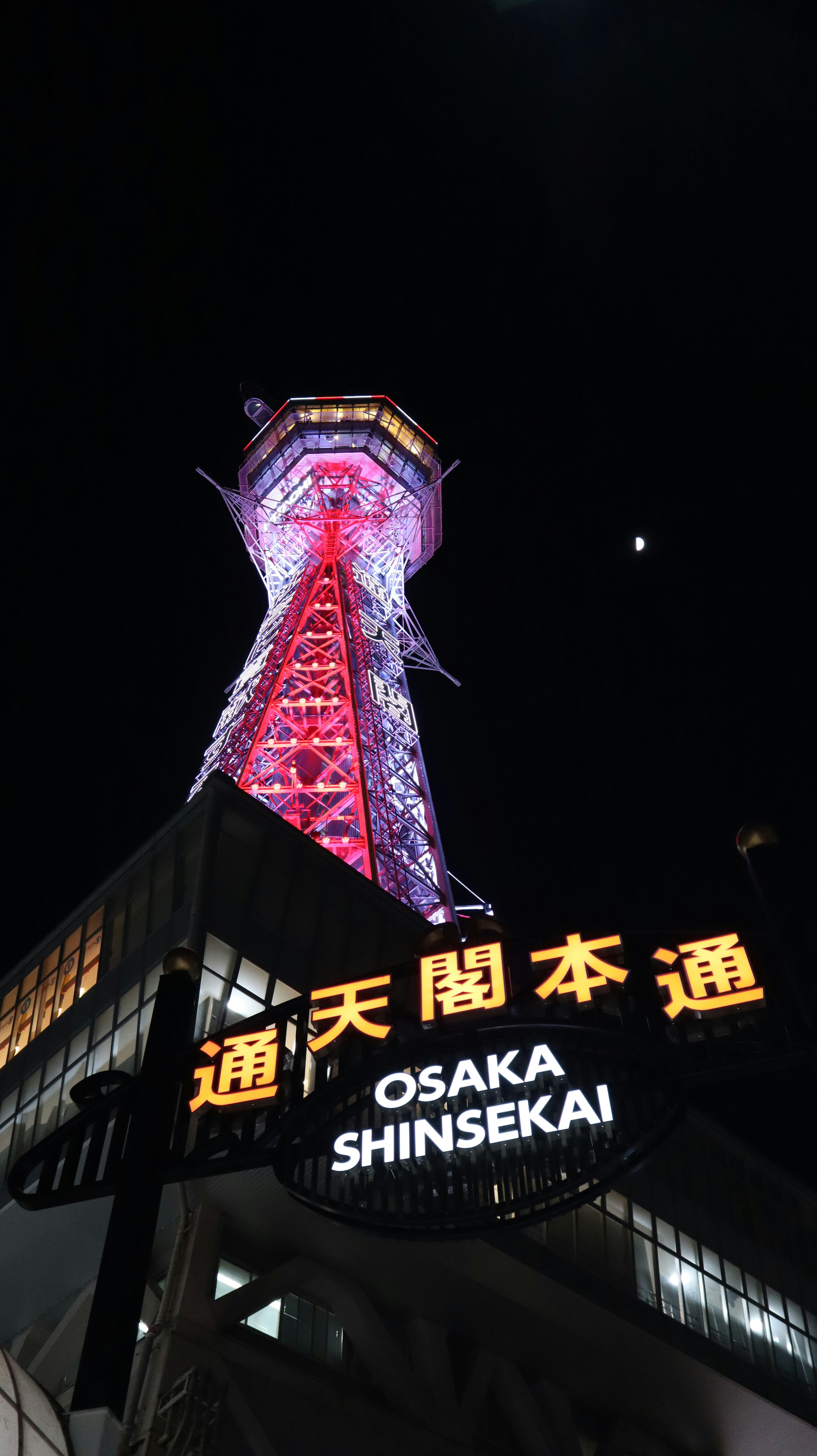 Osaka Night Beacon: Neon Tower Over Shisei Gate