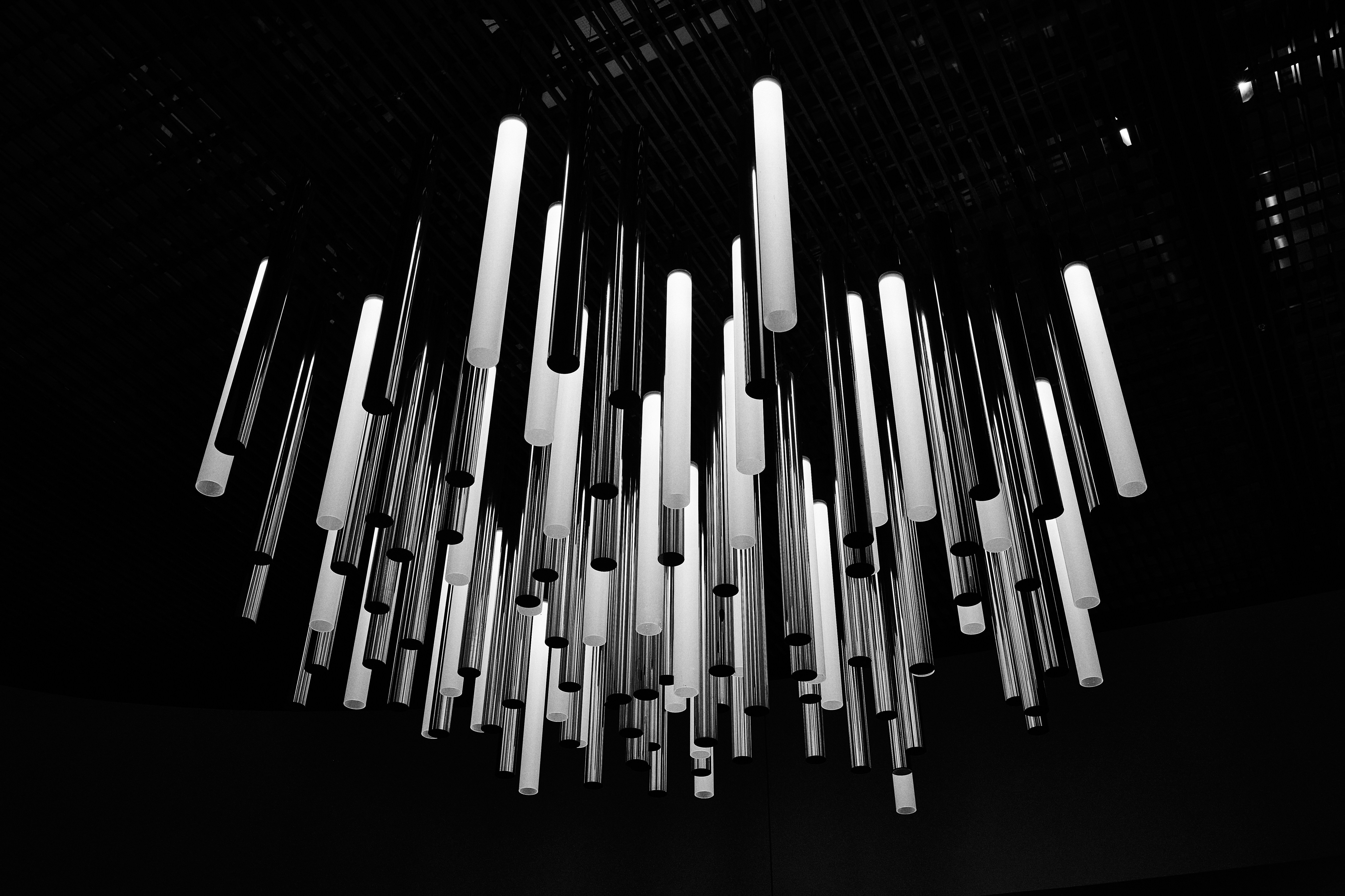Hanging Tides of Light: An Abstract Chandelier of Cylinders