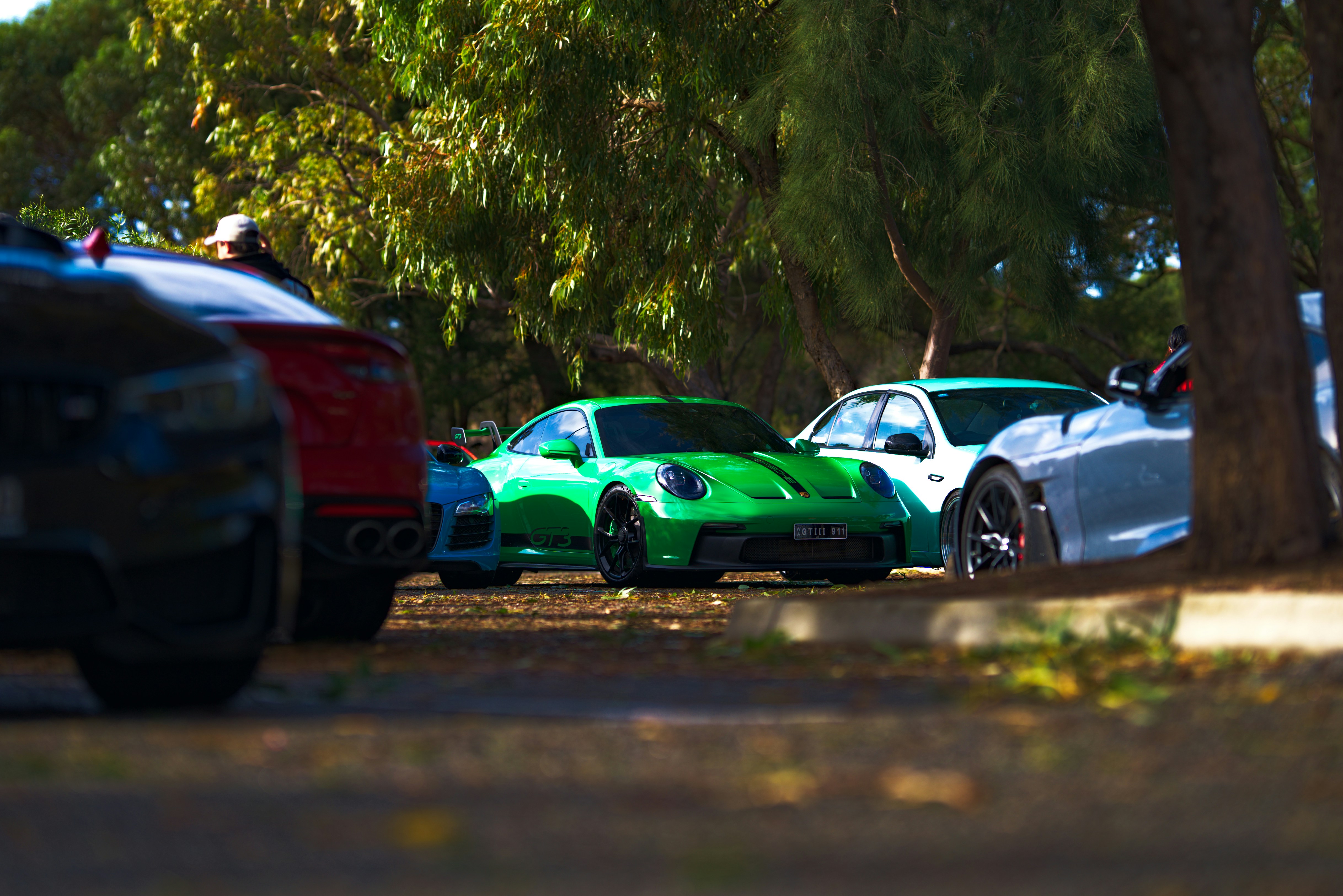 Emerald Parade: A Row of Sportscar Green in Shade and Sun