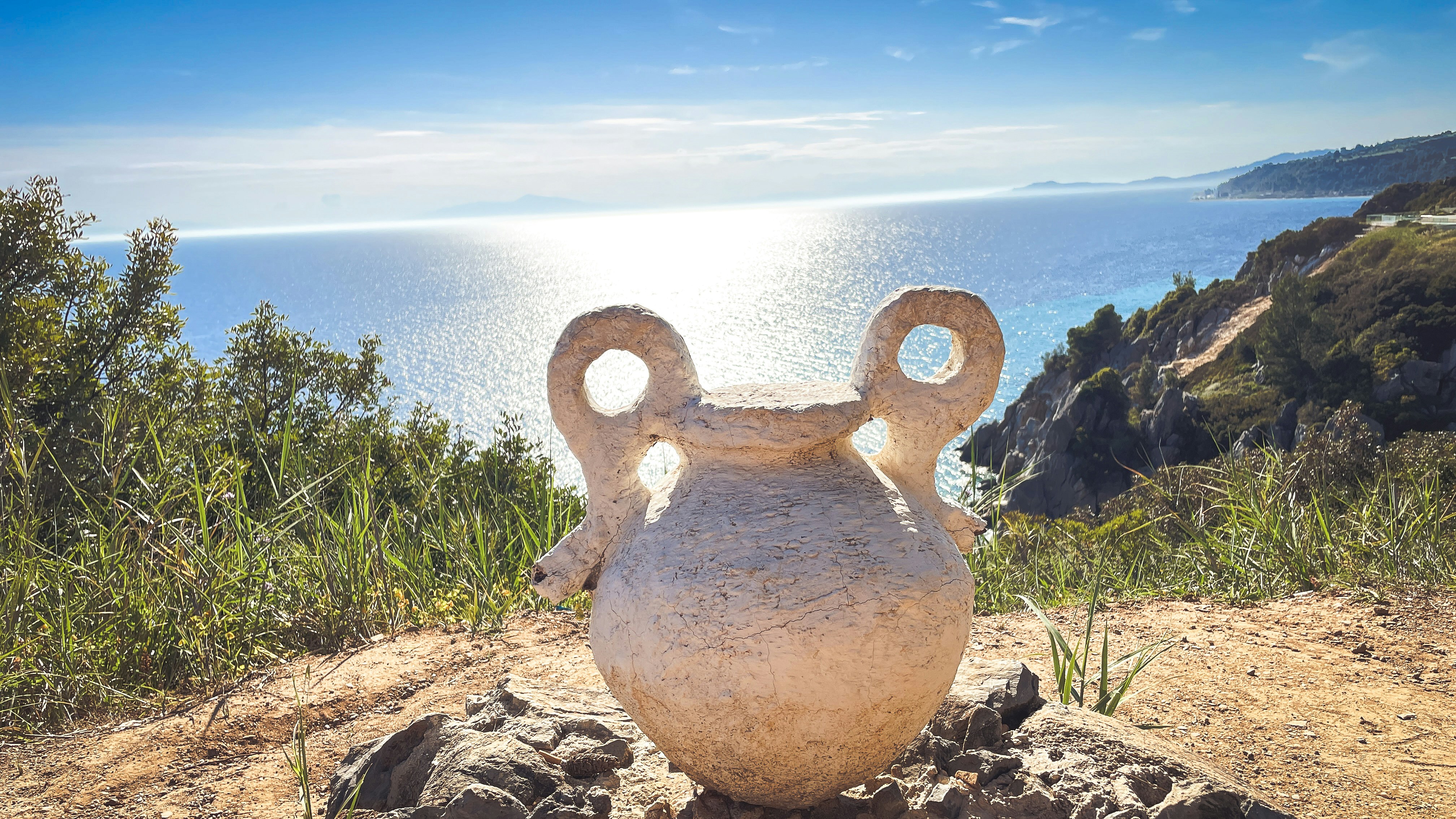 Stone Amphora Along the Cliff Edge