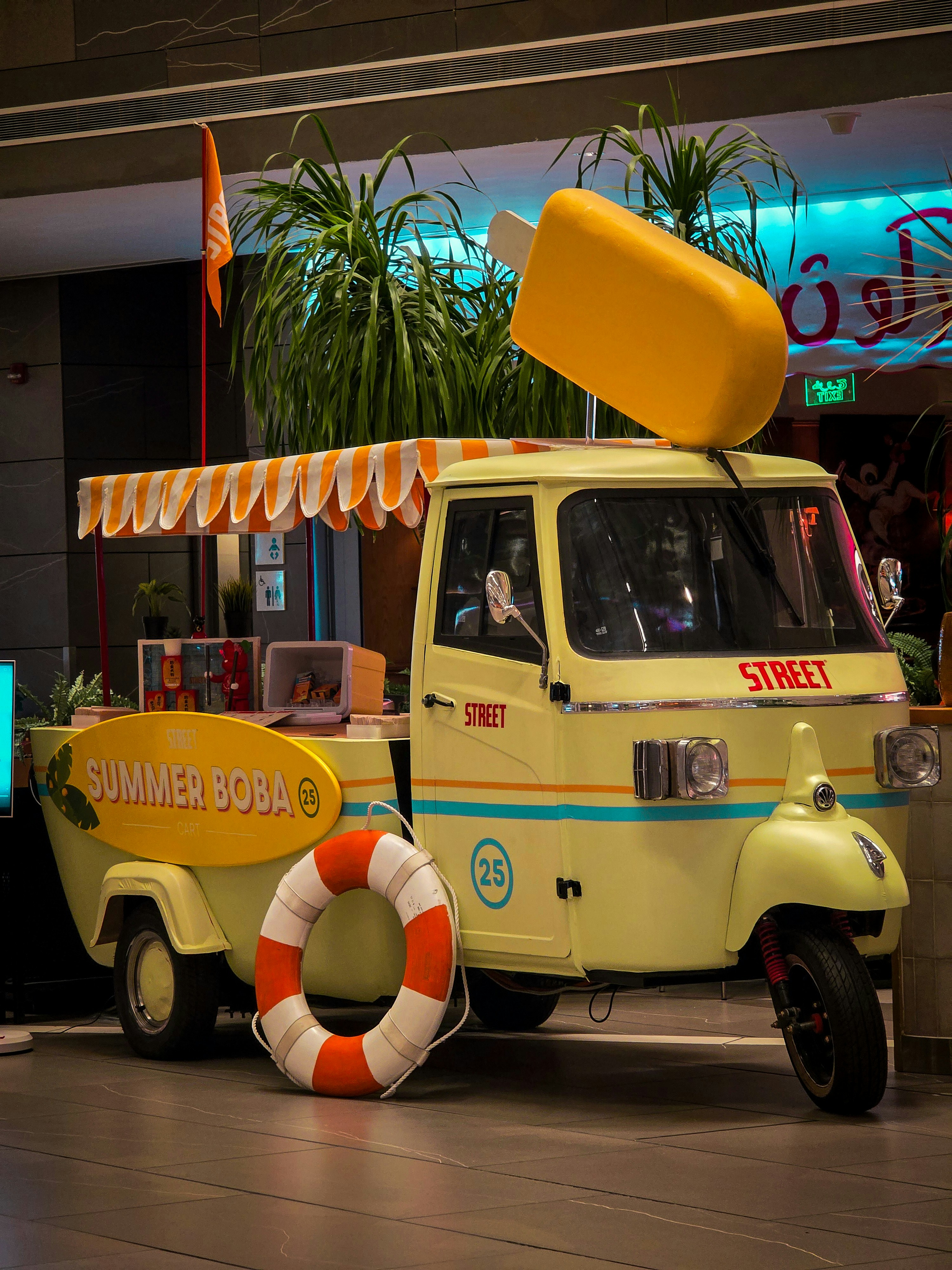 Sunlit Street Food Cart: A Retro Yellow Ride Reimagined
