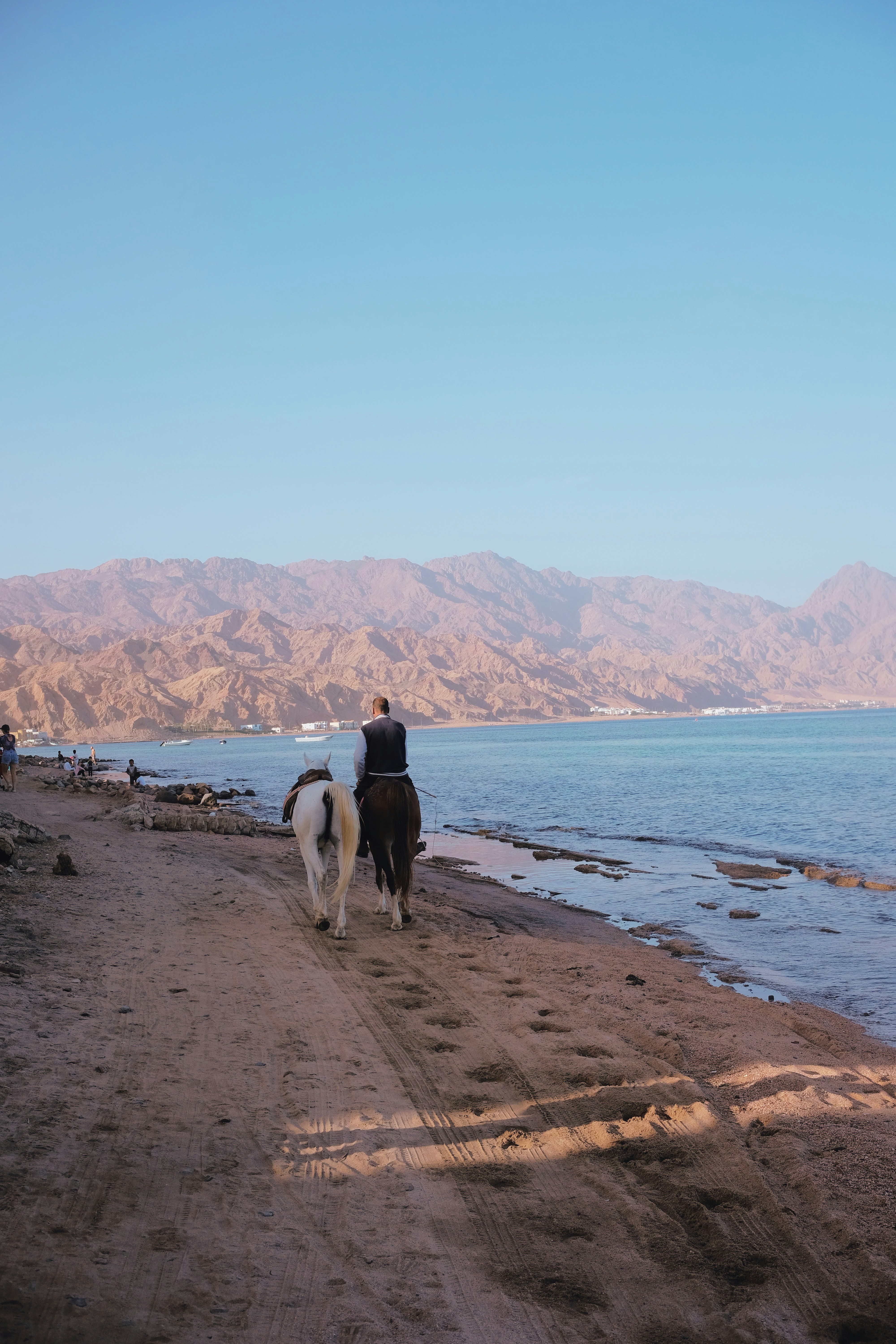 Caravan along the Shifting Shore under Mountain Echoes