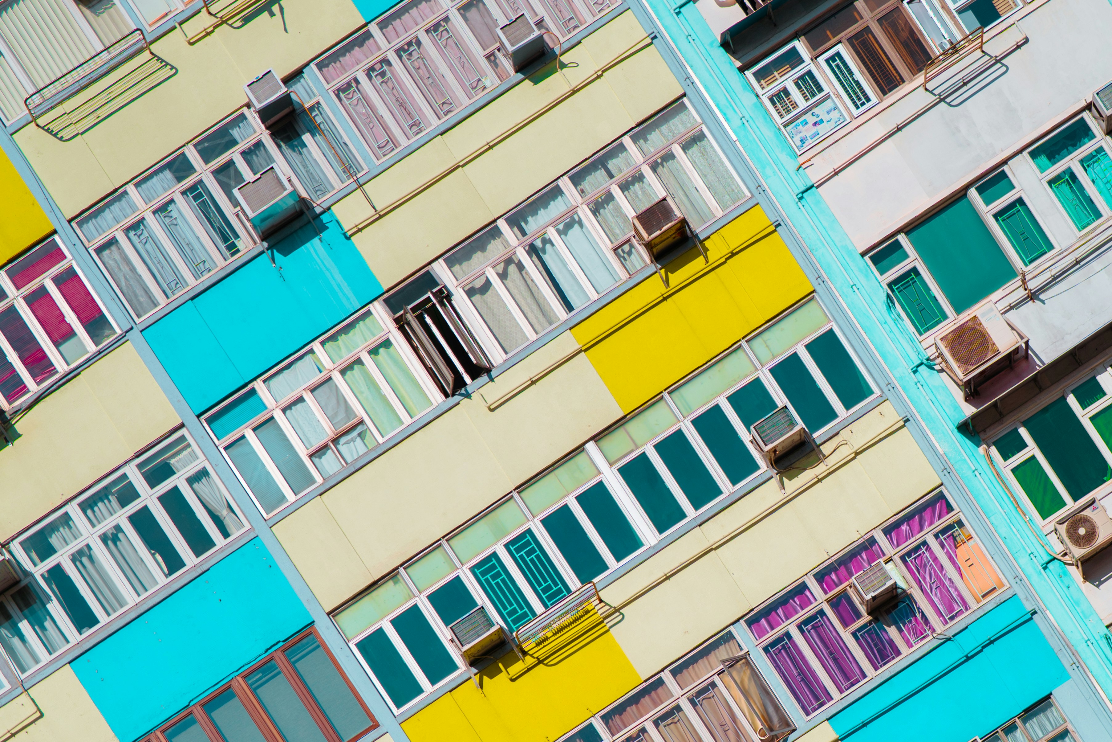 Diagonal Mosaic: A Curtain of Color Across the Facade