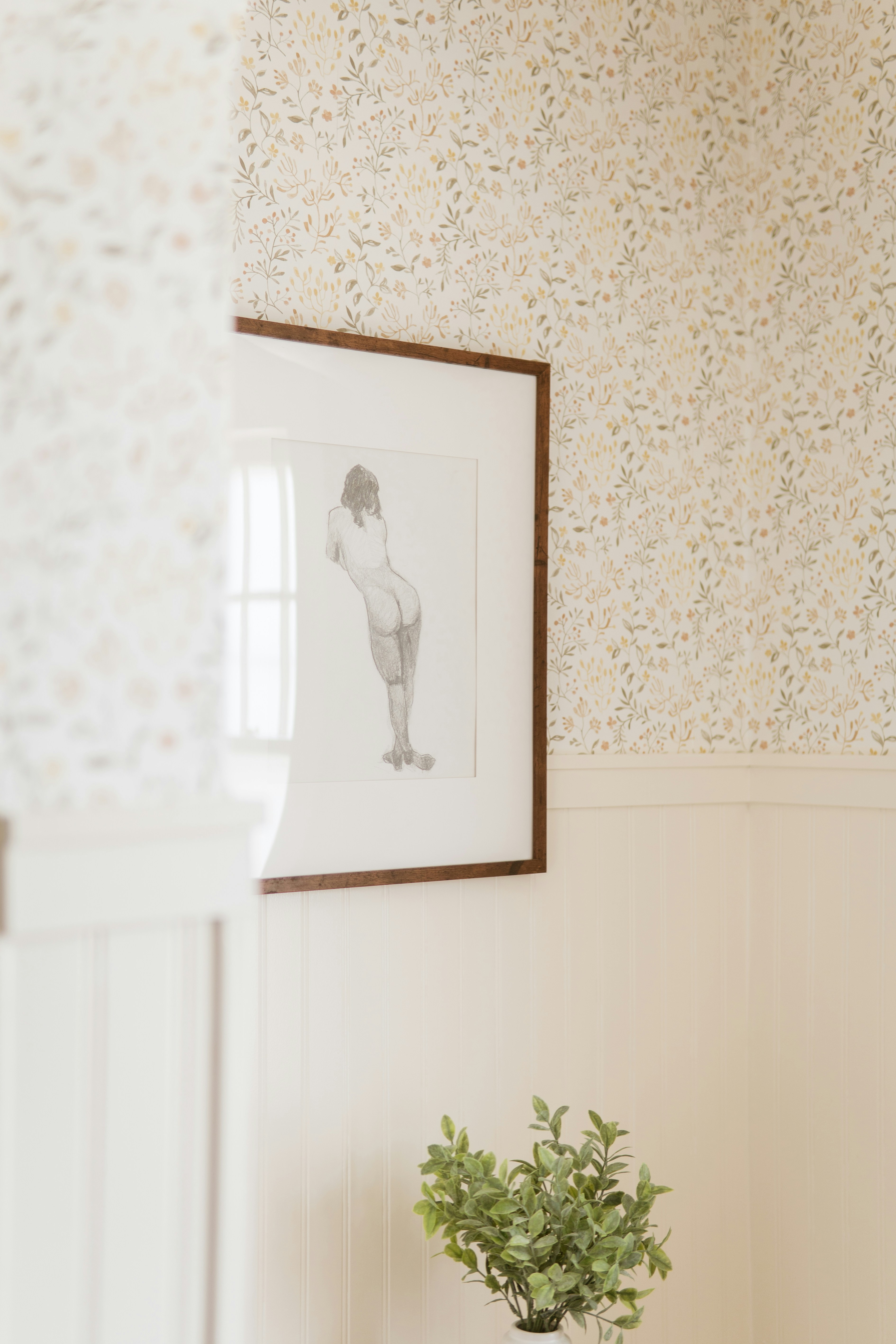 Framed Sketch in a Sunlit Floral Corner