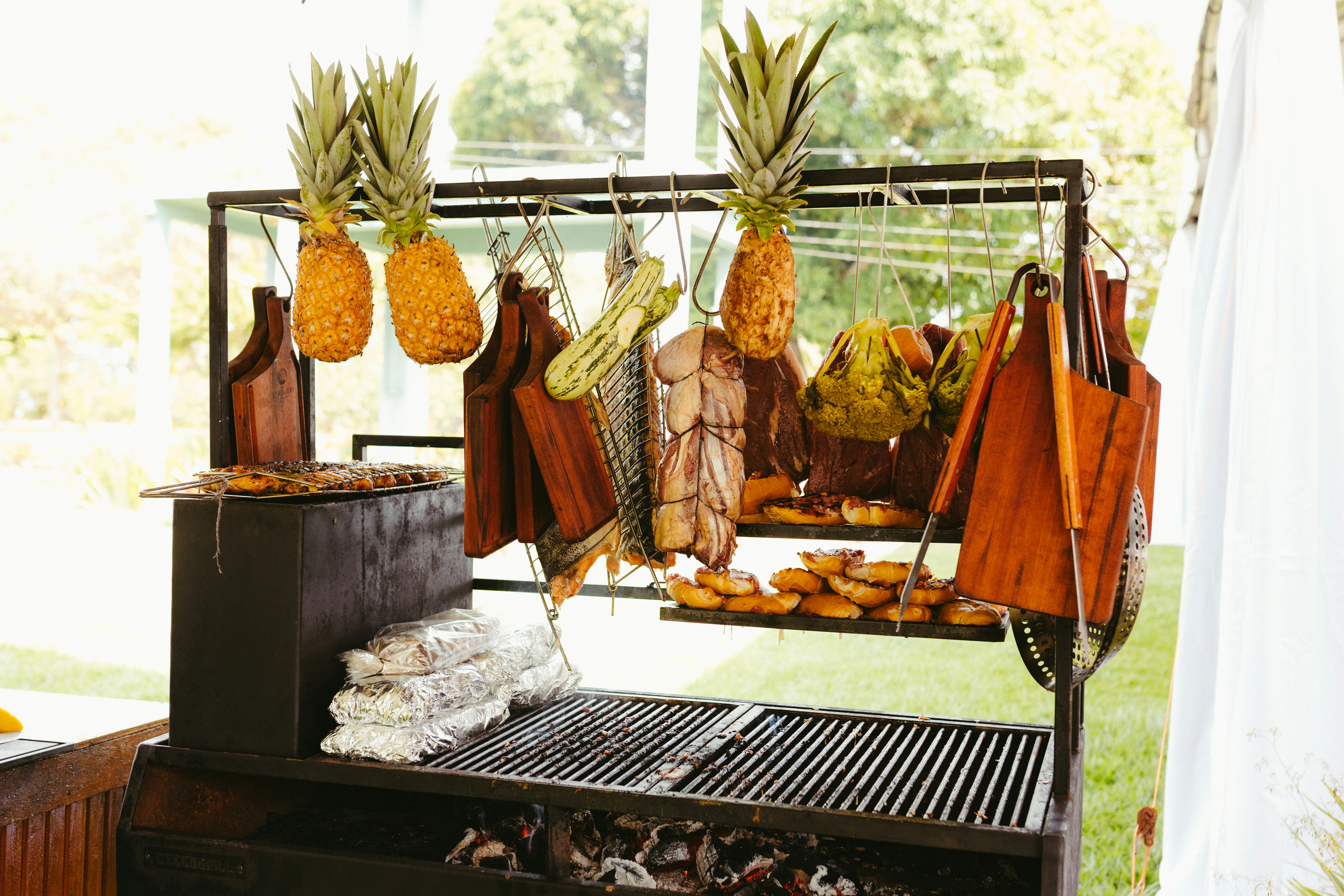 Pineapple Skewers and Smoked Delights on a Backyard Grill