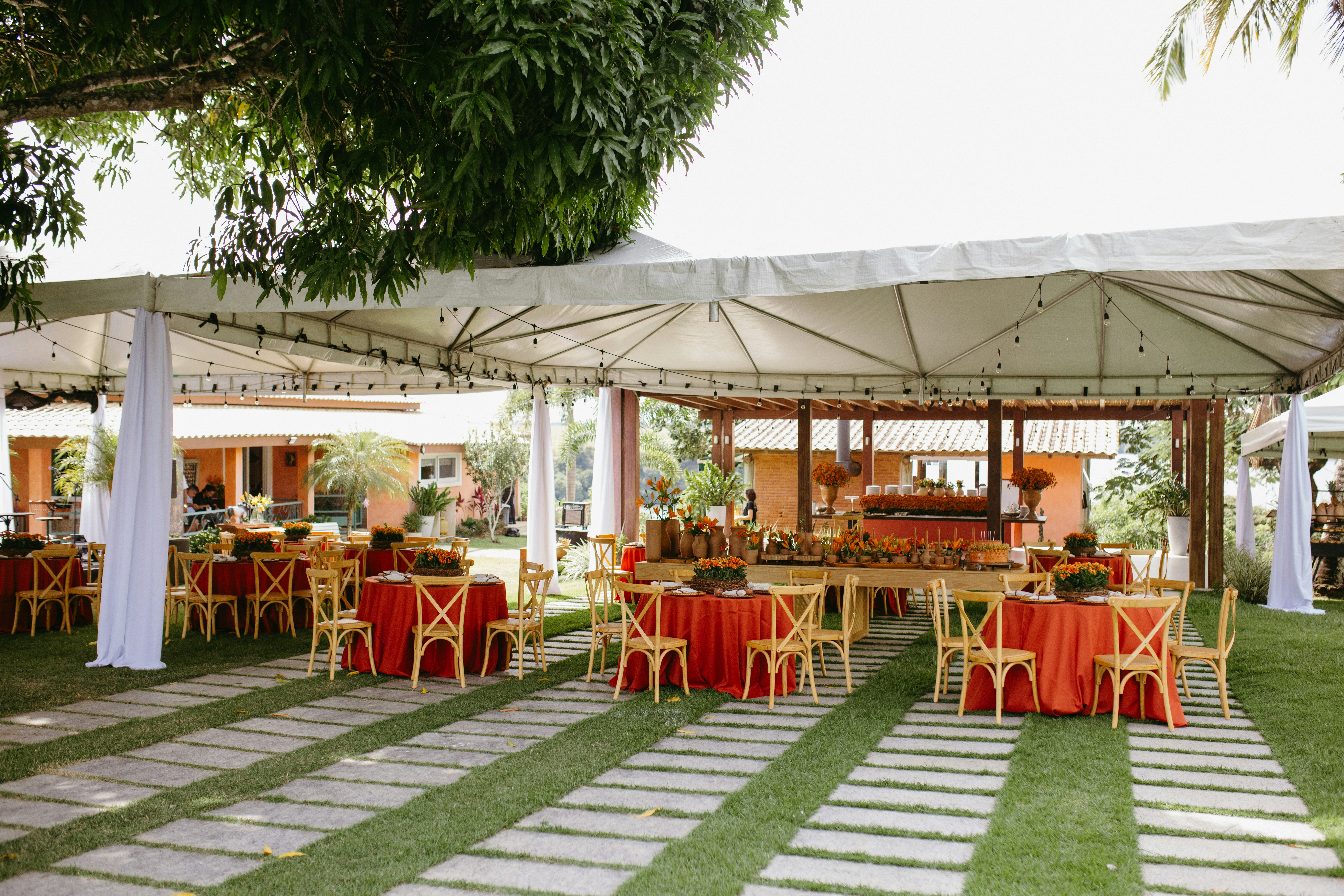 Garden Banquet under a White Canopy