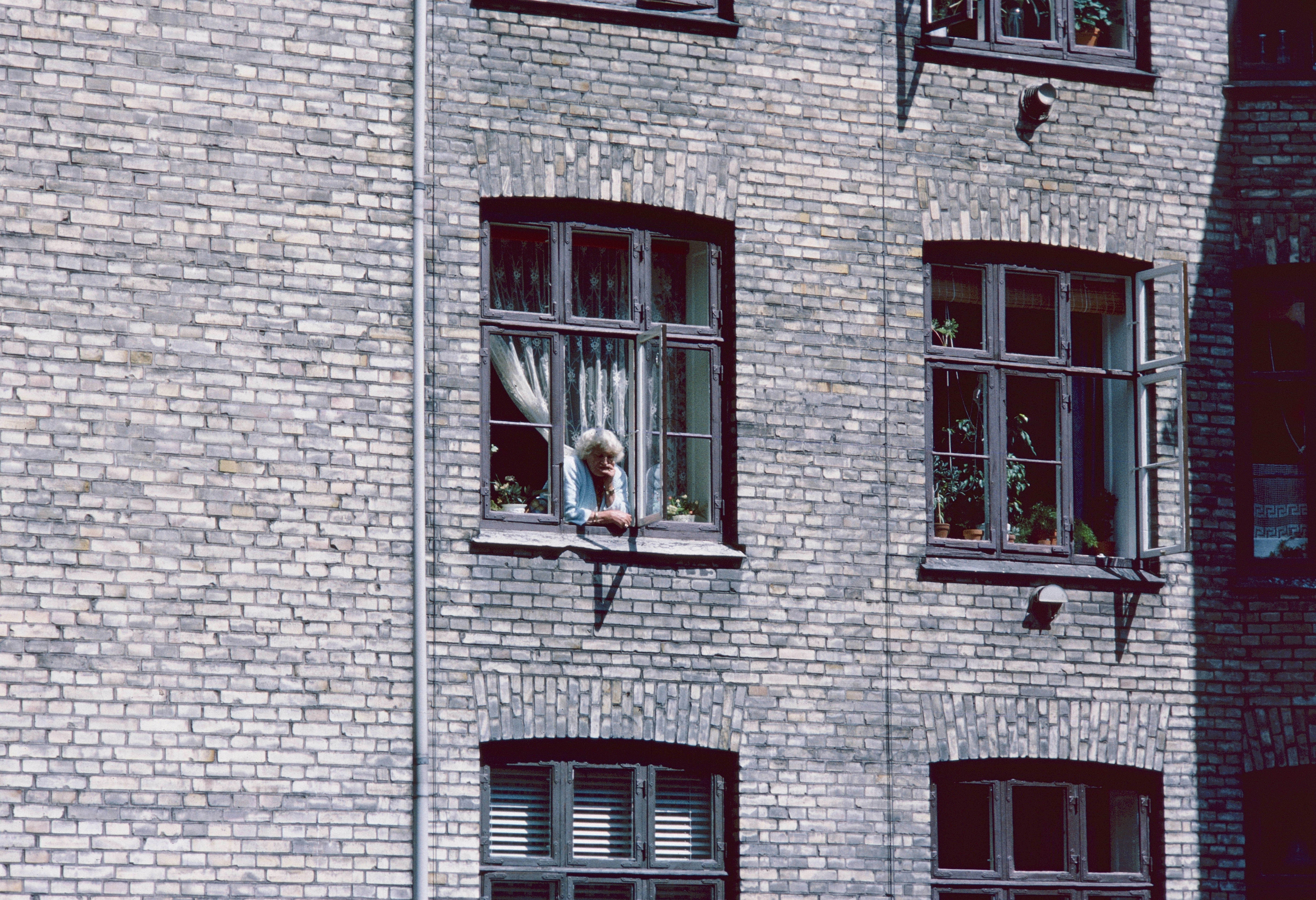 Lone Observer at a Brick Window