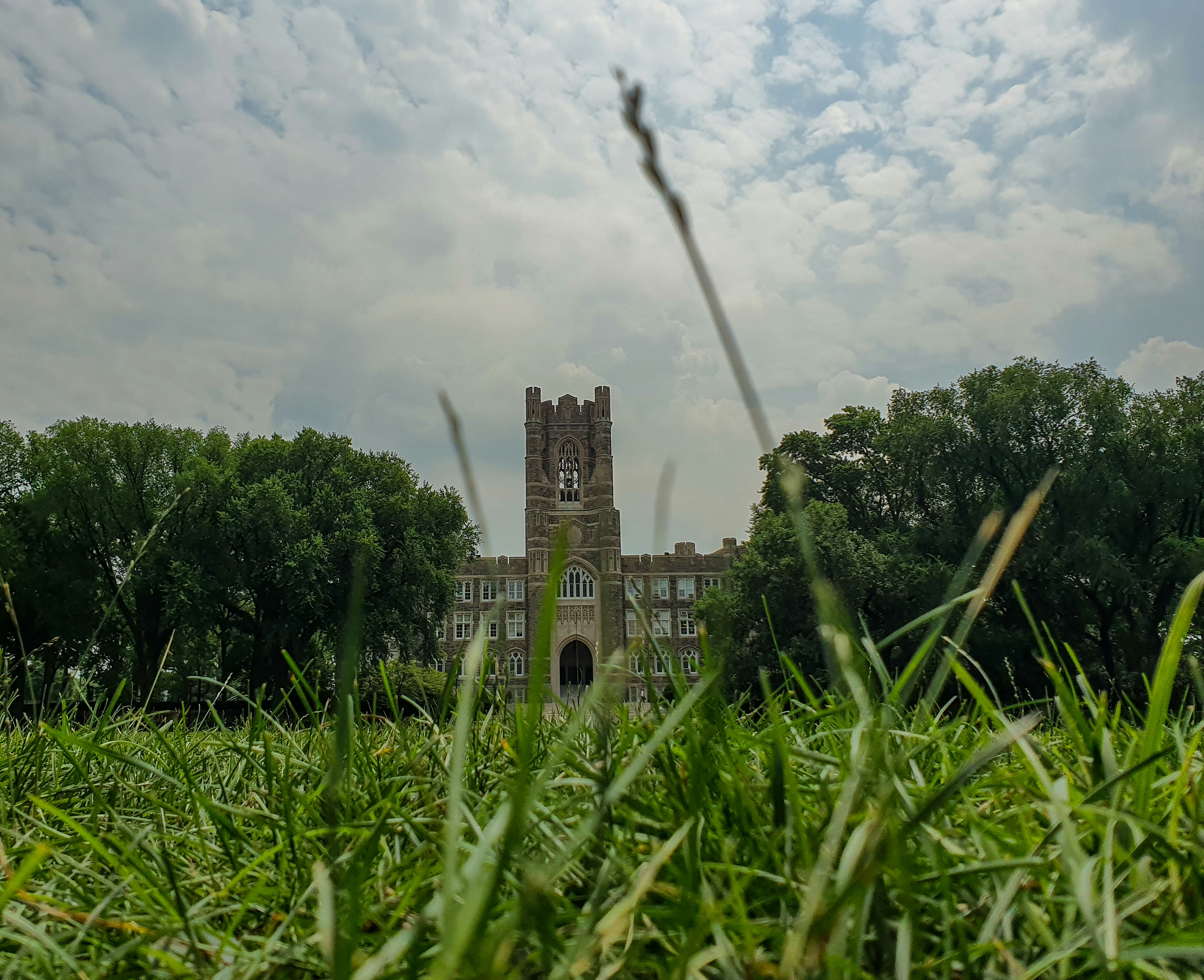 Campus Tower Rising from the Grassy Foreground