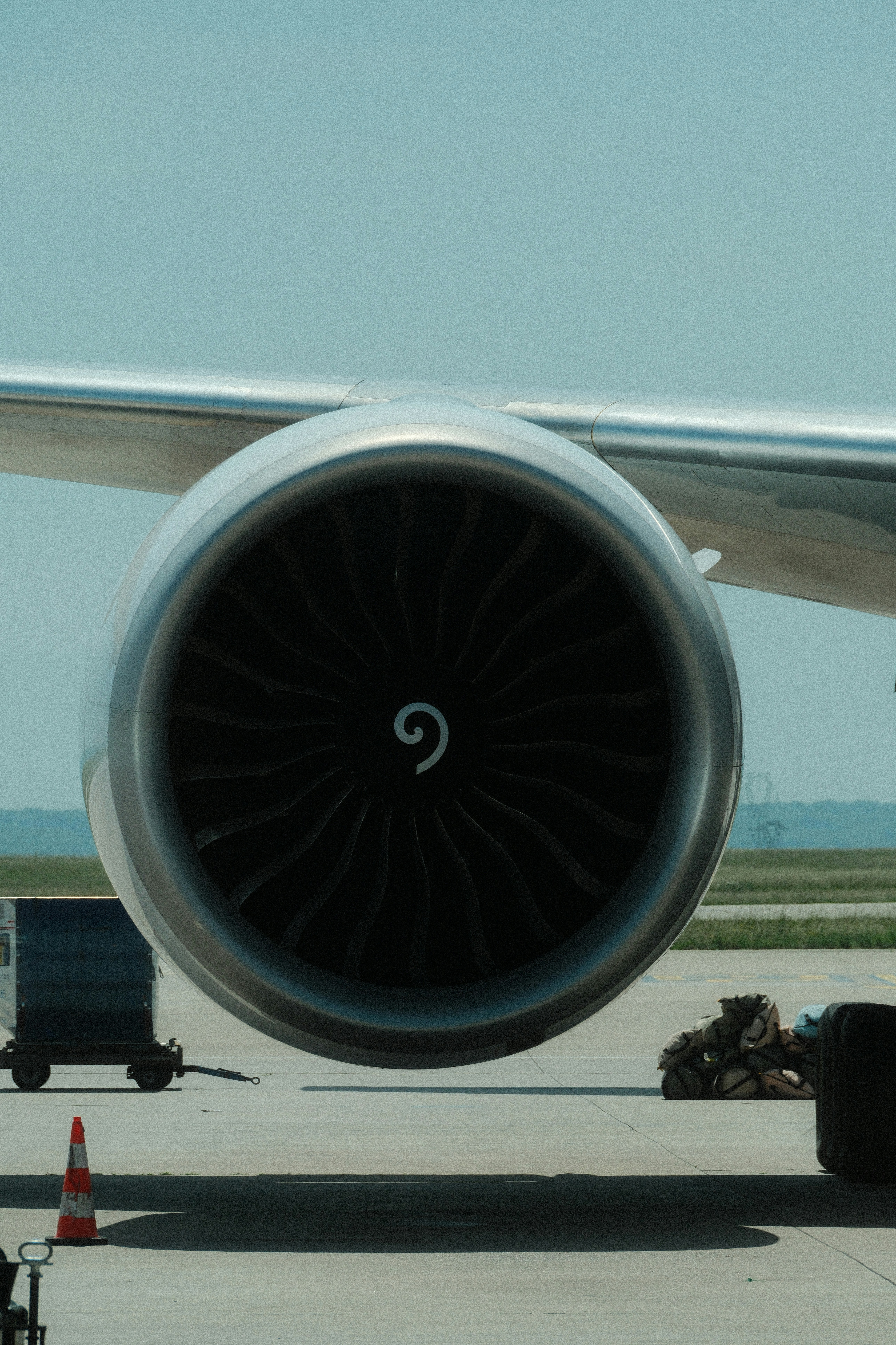 Jet Engine Perspective: Front-Center View of a Turbofan on the Tarmac