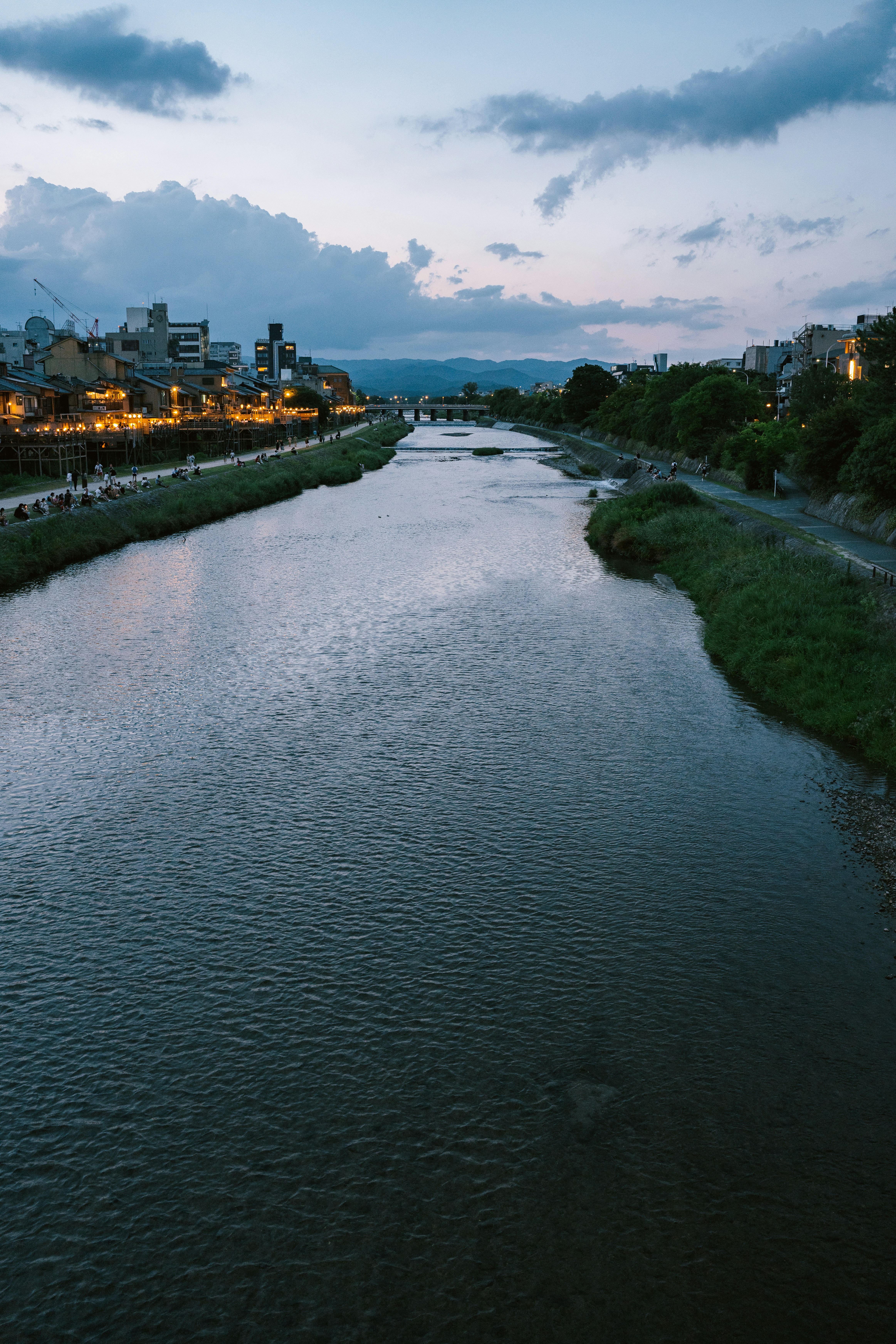 Evening Currents: The Kyoto-like River Promenade Under a Quiet Sky