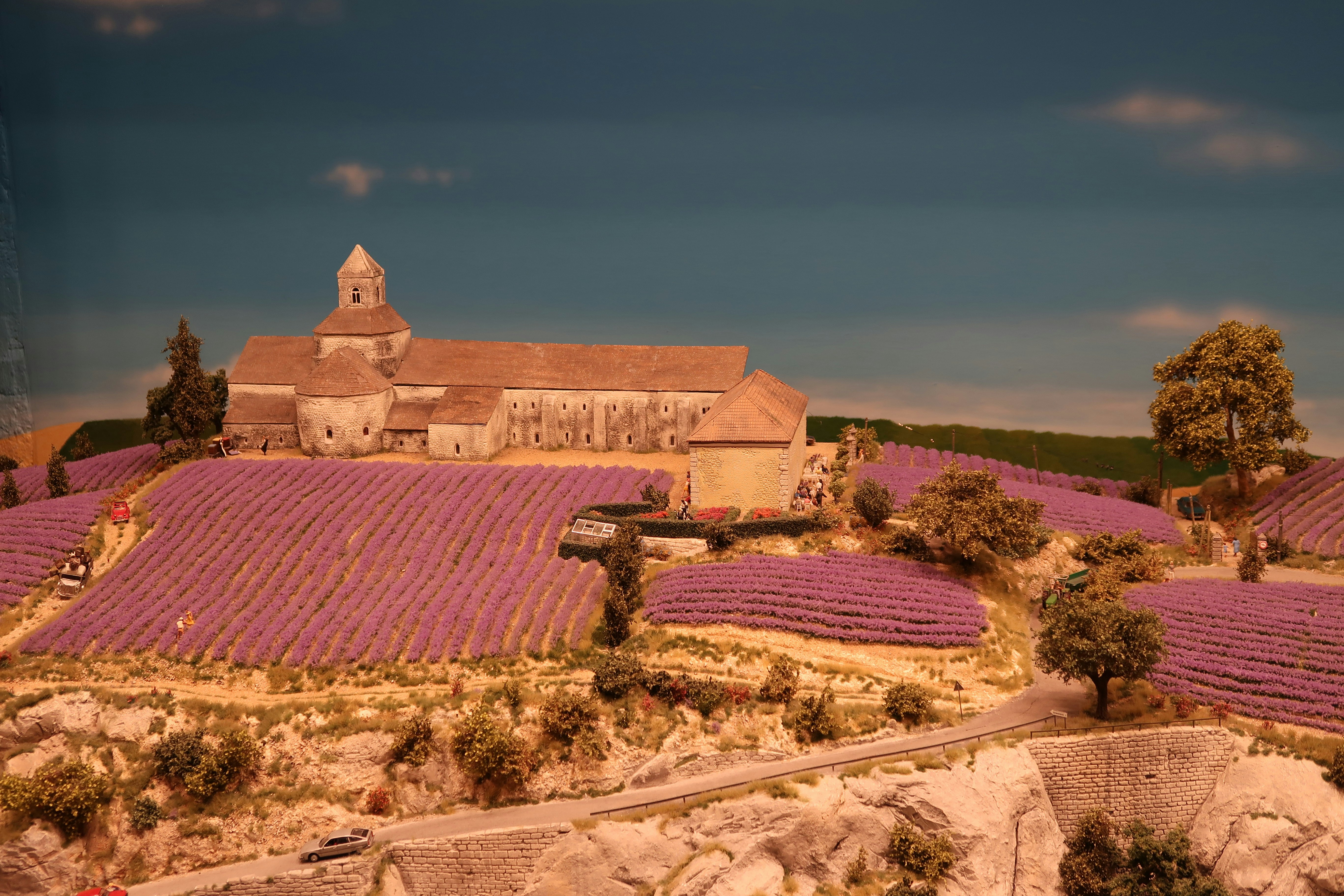 Lavender Hills and Aged Cloister under a Quiet Sky
