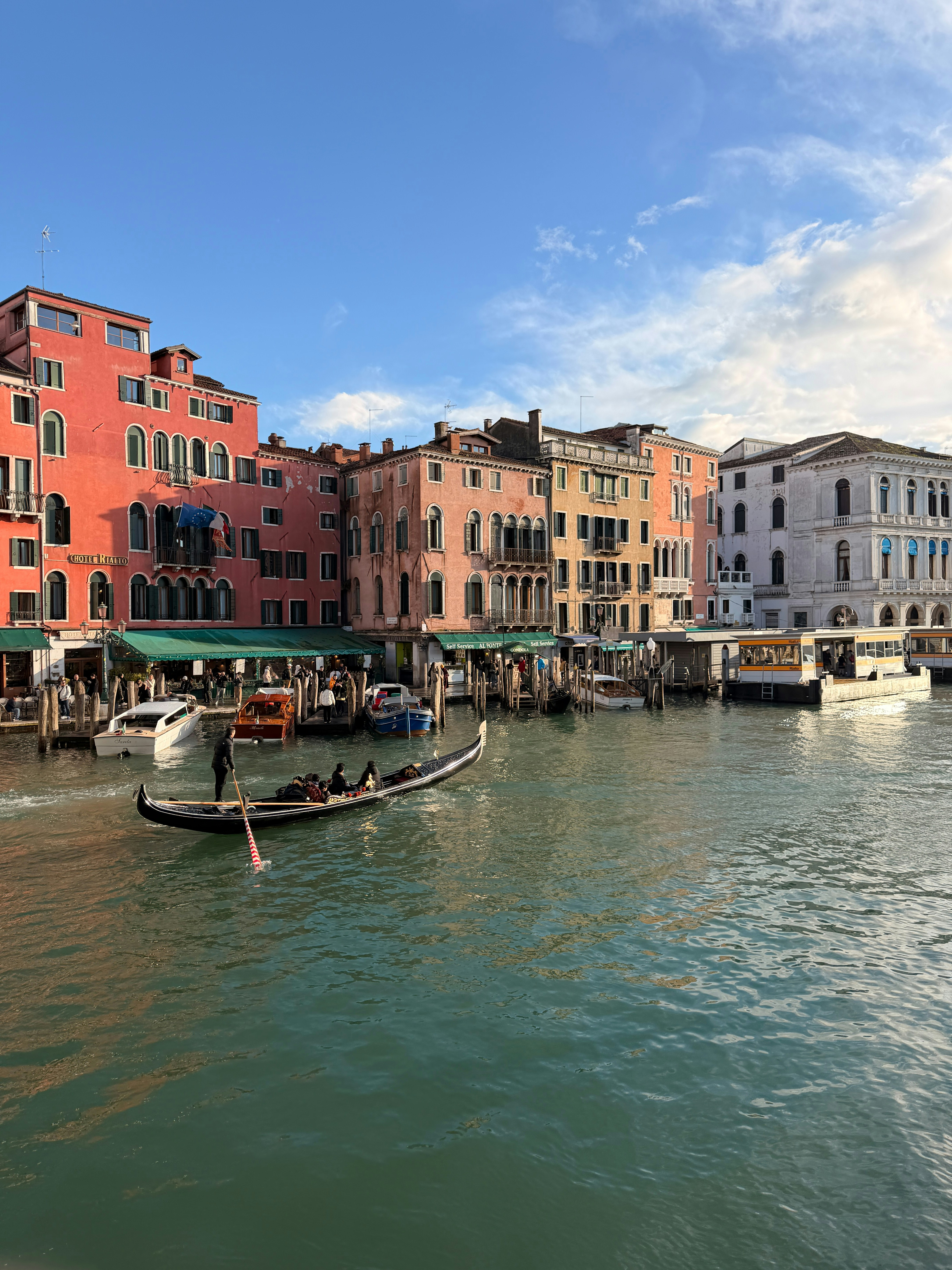 Venezian Waterside Palette: Colorful Waterfront Row with Gondola
