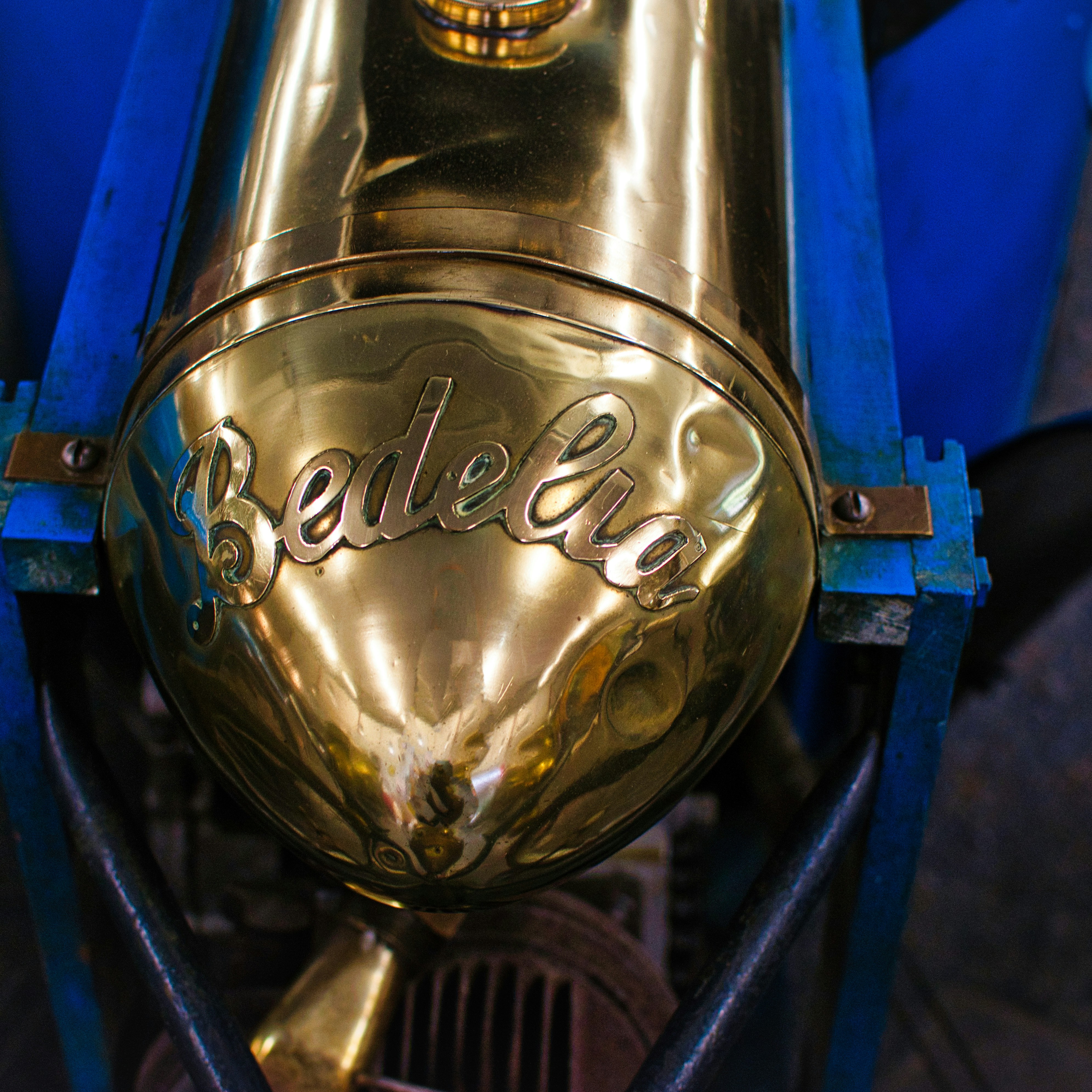 Shining script on a polished motorcycle ornament