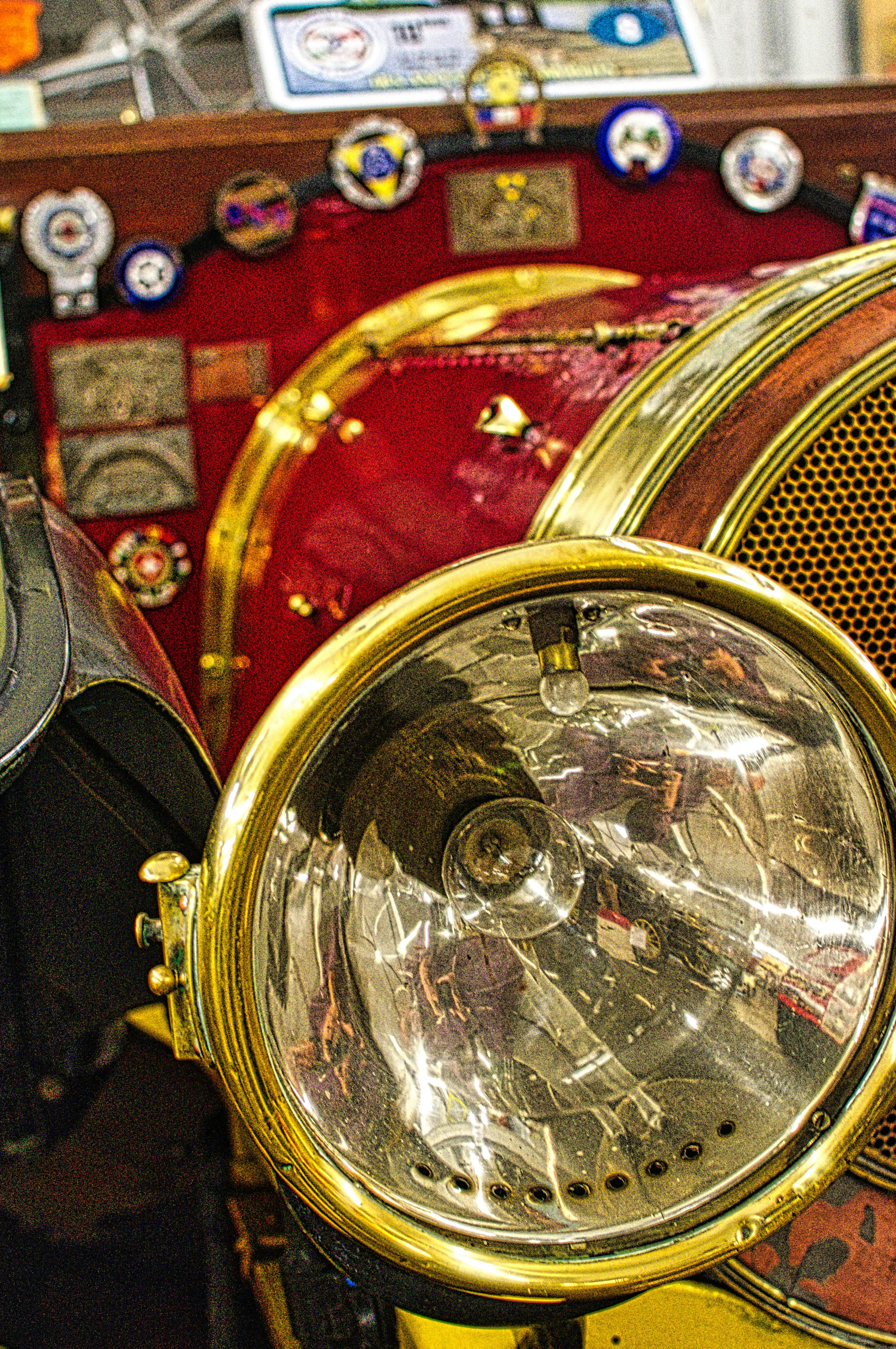 Brass Headlamp Spotlight on a Vintage Fire Engine