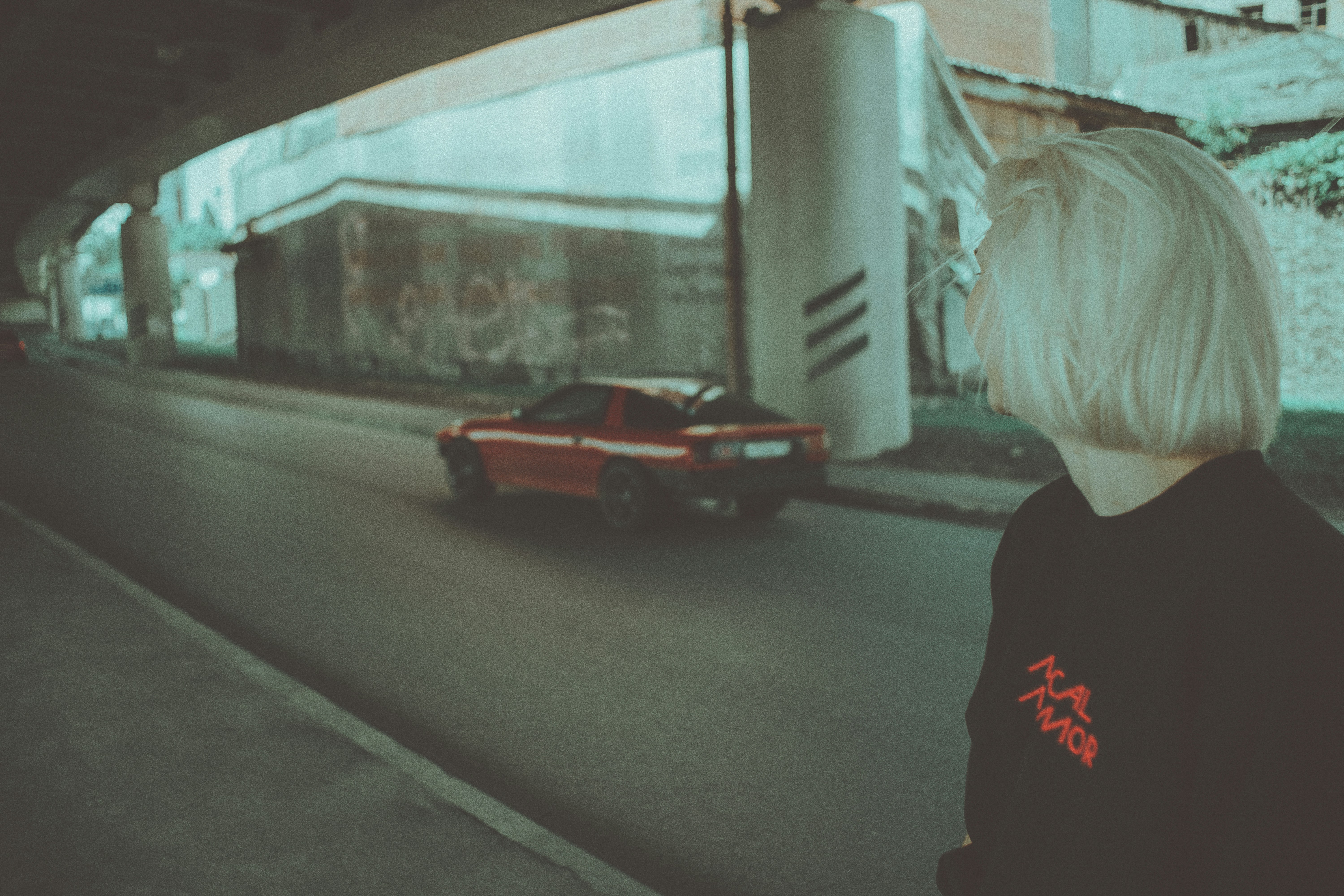 Neon Portrait Under the Overpass