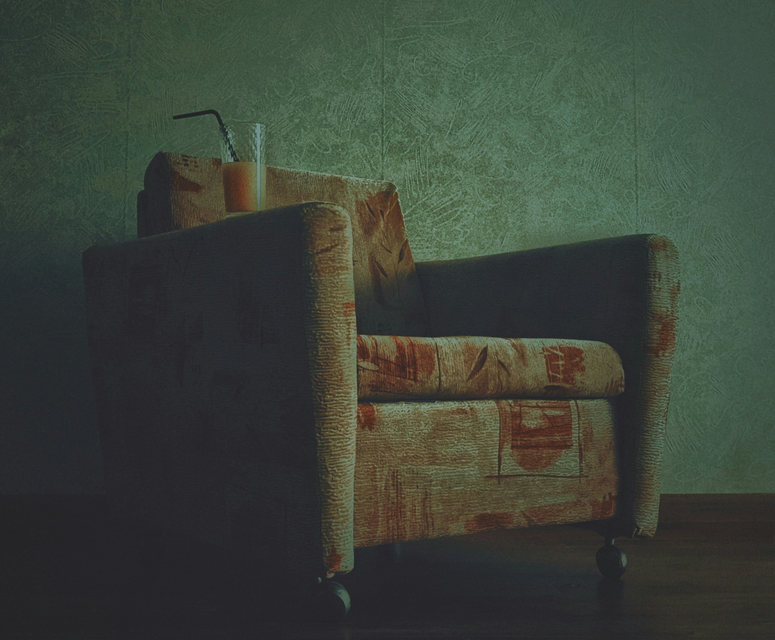 Muted Corner: A Rugged Armchair in Dim Light