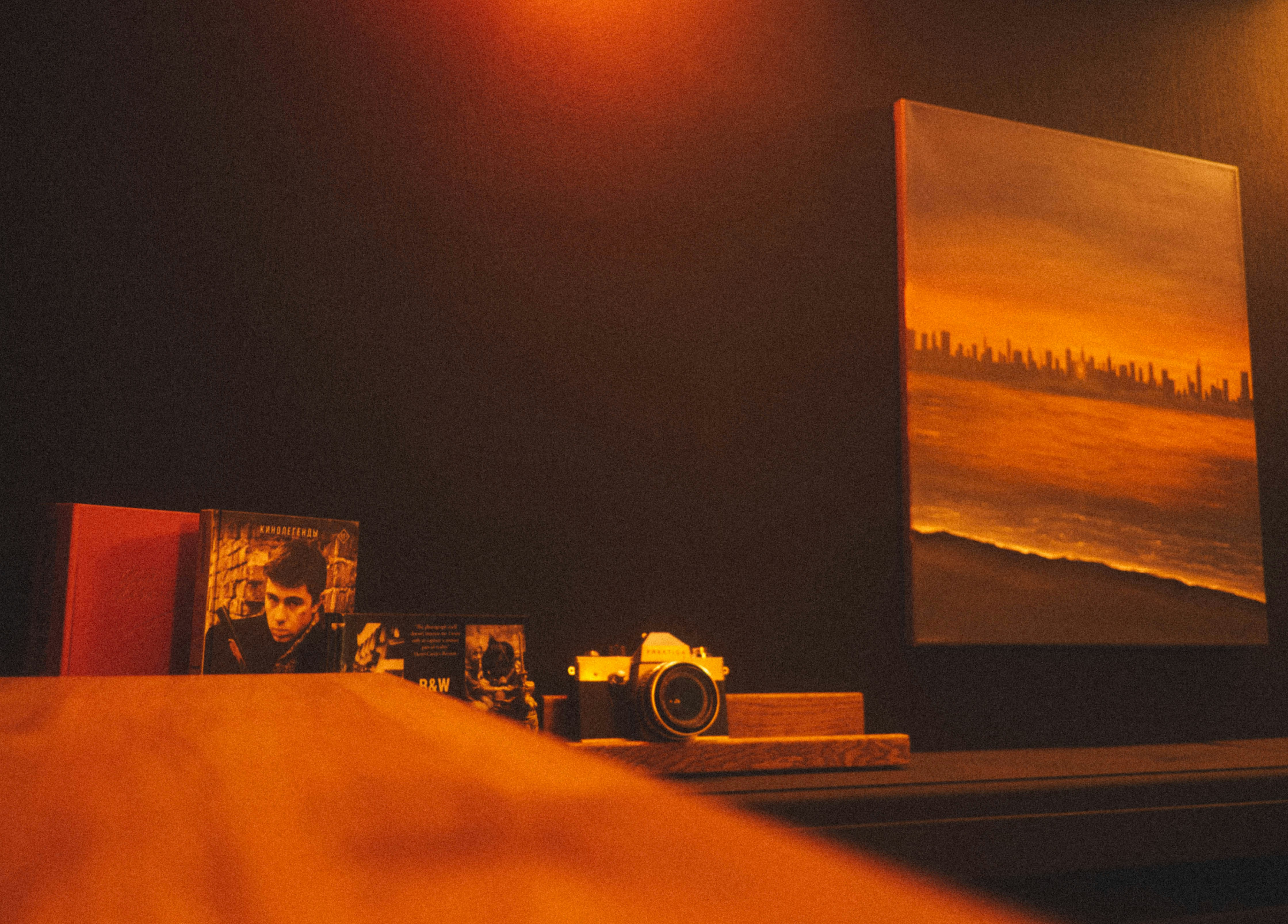 Warm Corner: A Cozy Still Life with Vintage Camera by the Lone Frame