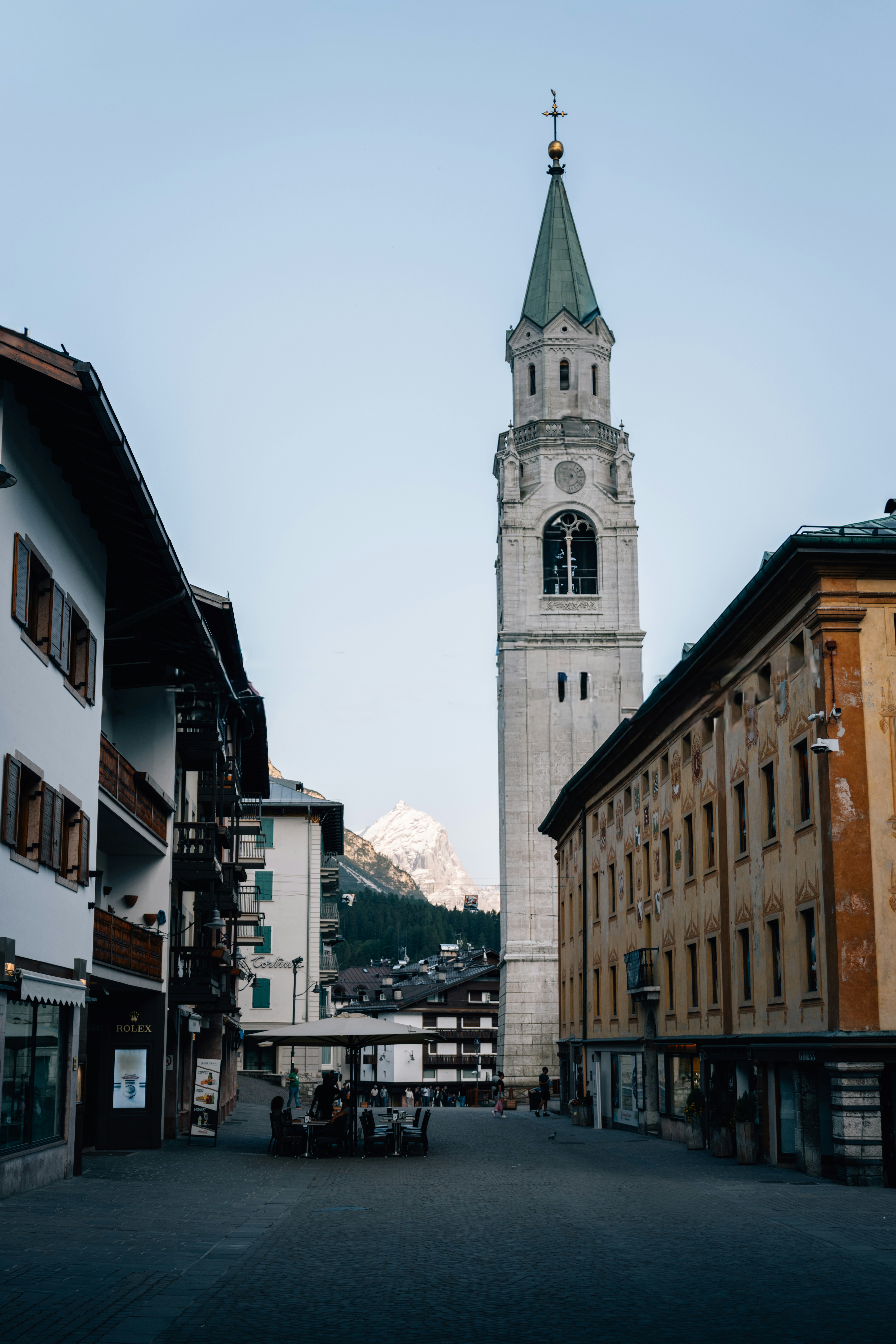 Belfry Corridor: A Alpine Town Framed by a Tower