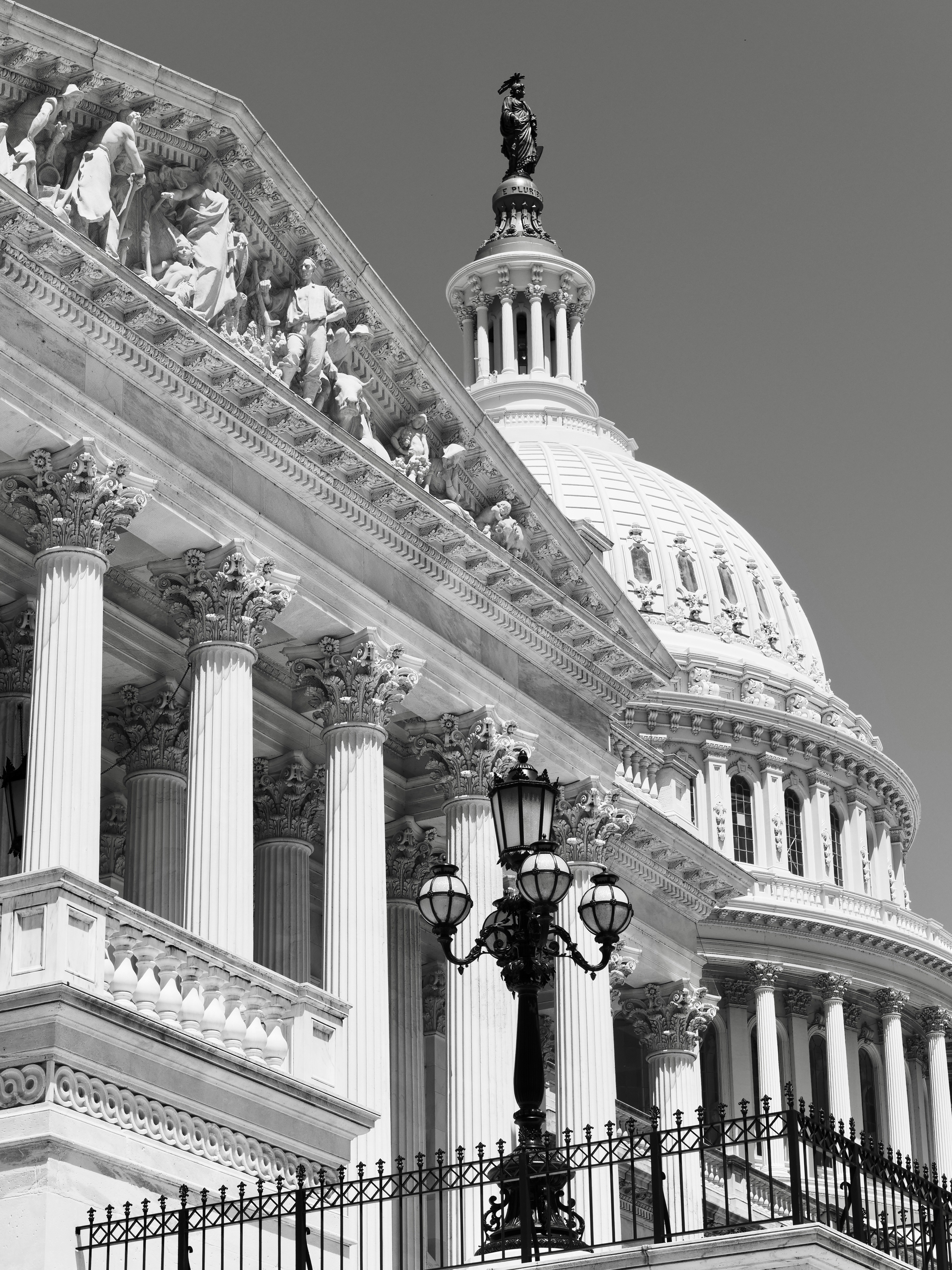 Capitol Shadows: A Monumental Facade in Monochrome