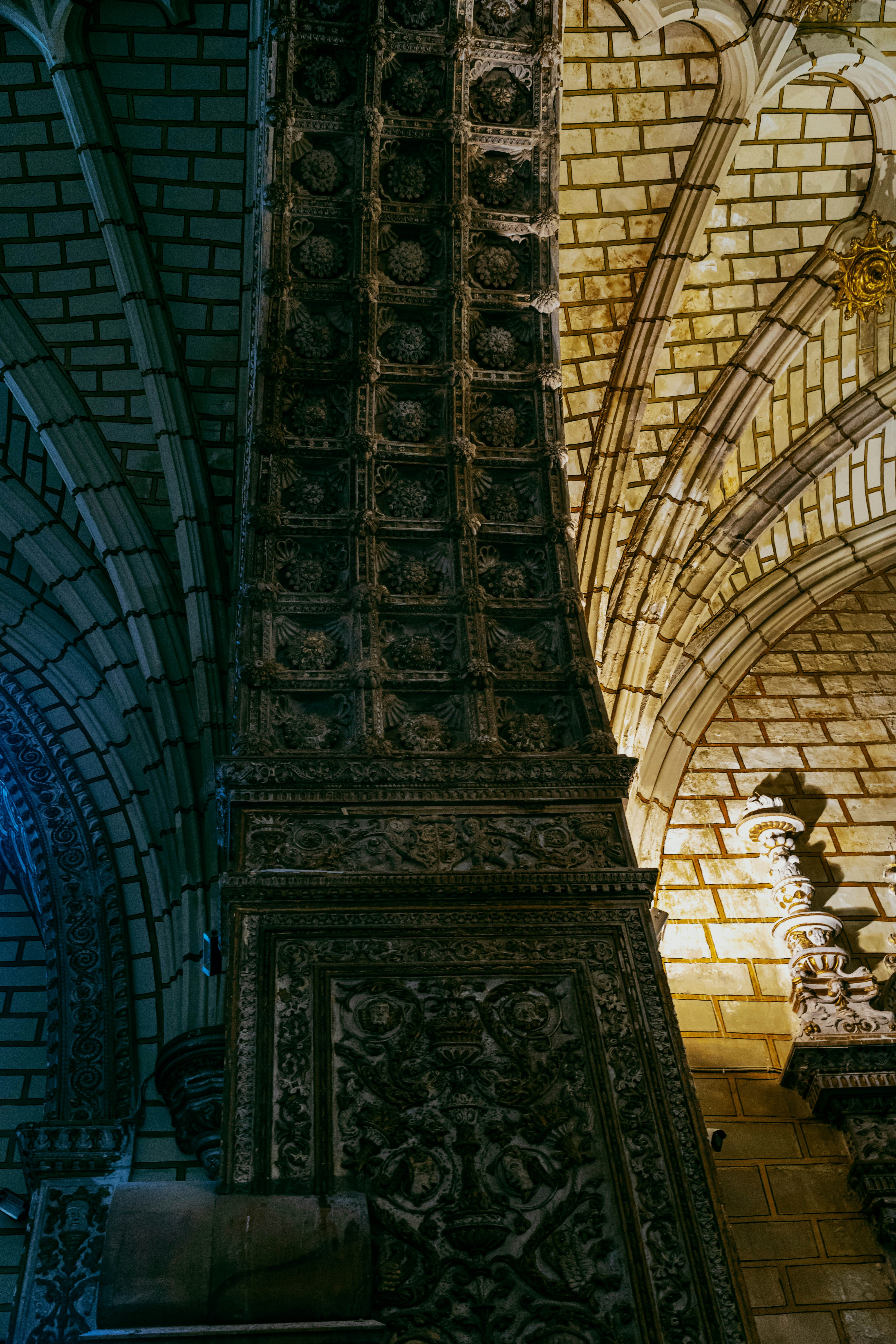Gothic Archways in Dim Cathedral Light