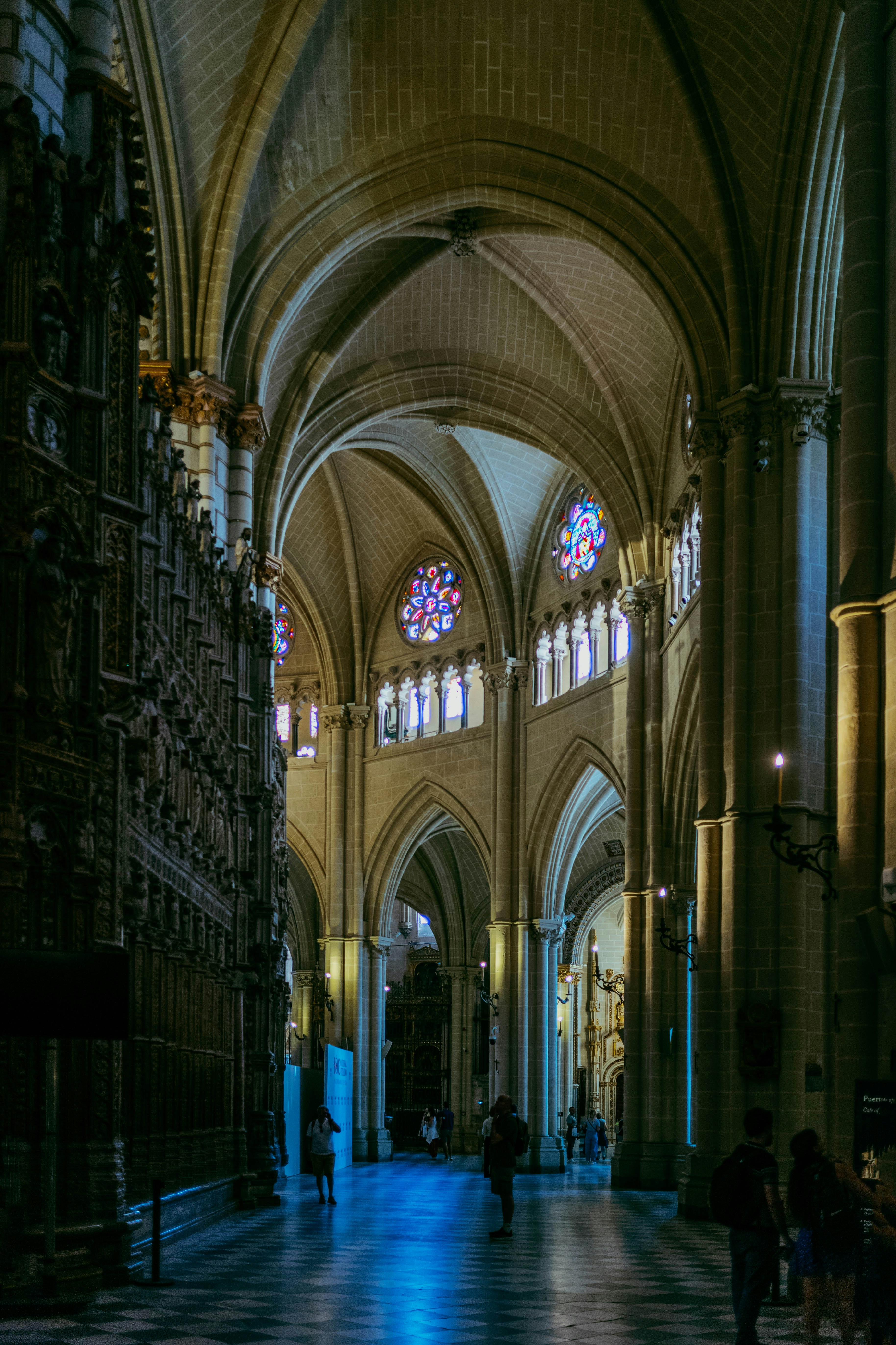 Gothic Cathedral Aisle Bathed in Evening Light