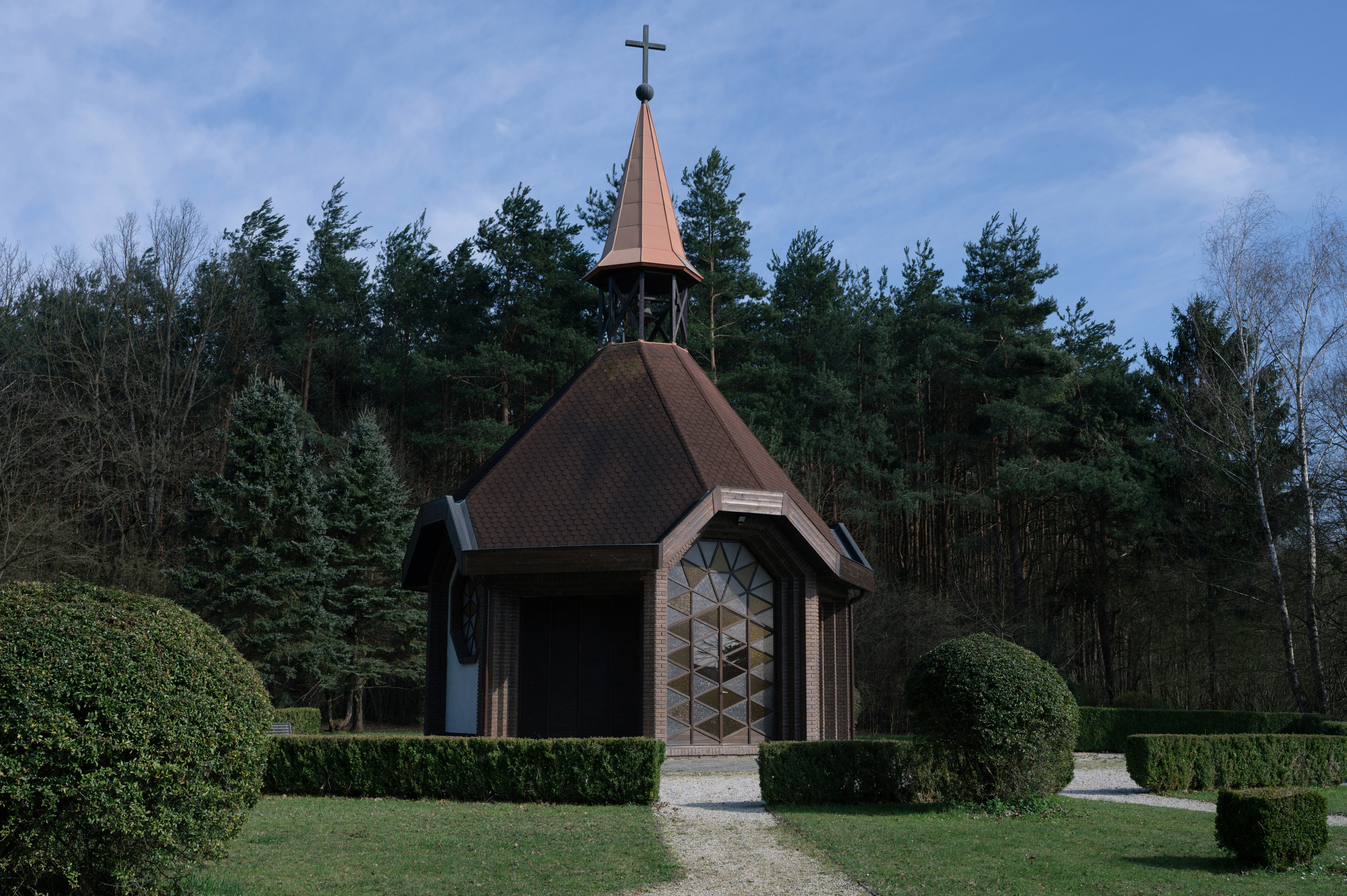 Chapel in a Tranquil Hedge Garden