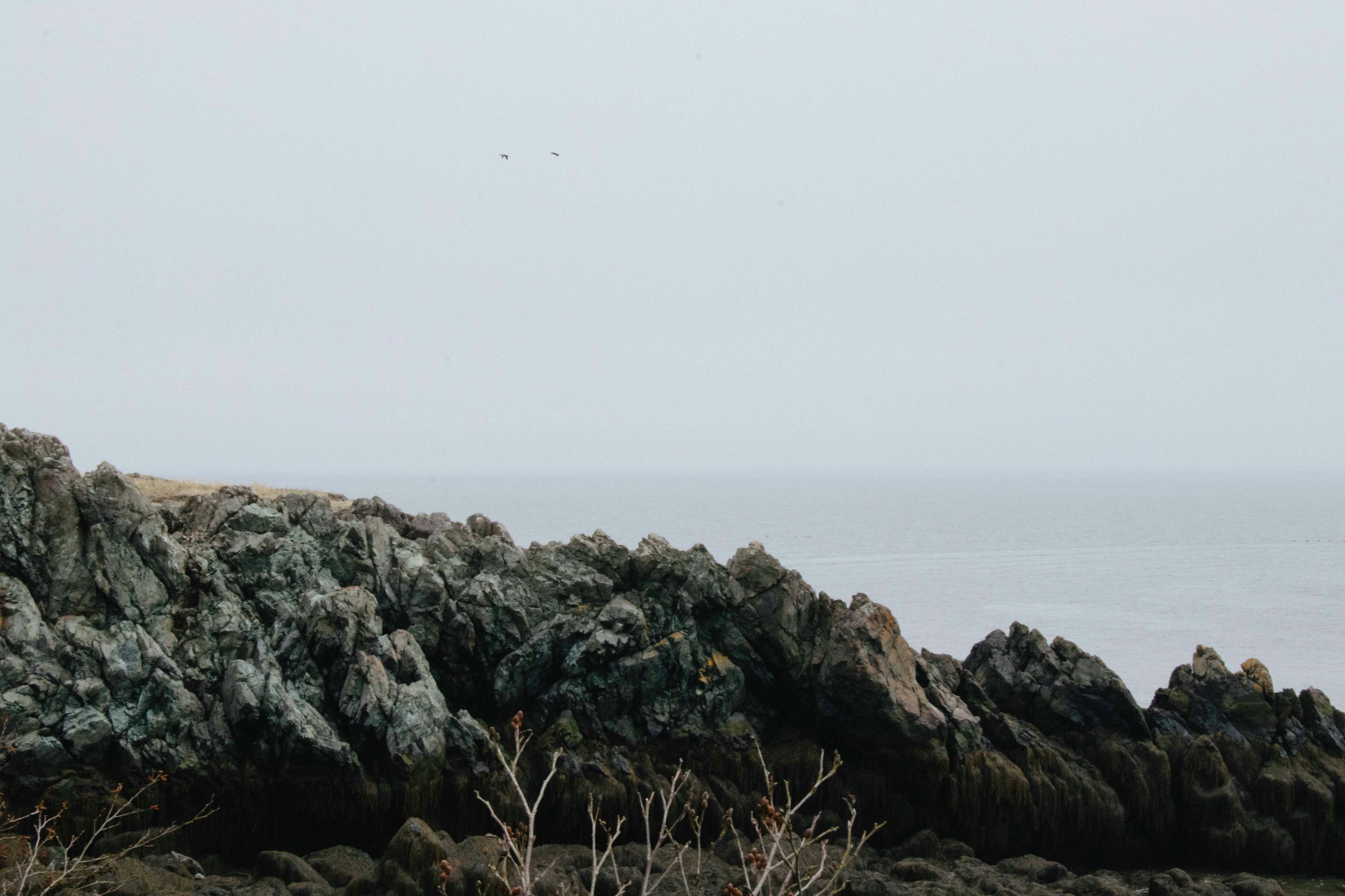 Sea Ridge at Dusk: Quiet Horizon Above Weathered Rocks
