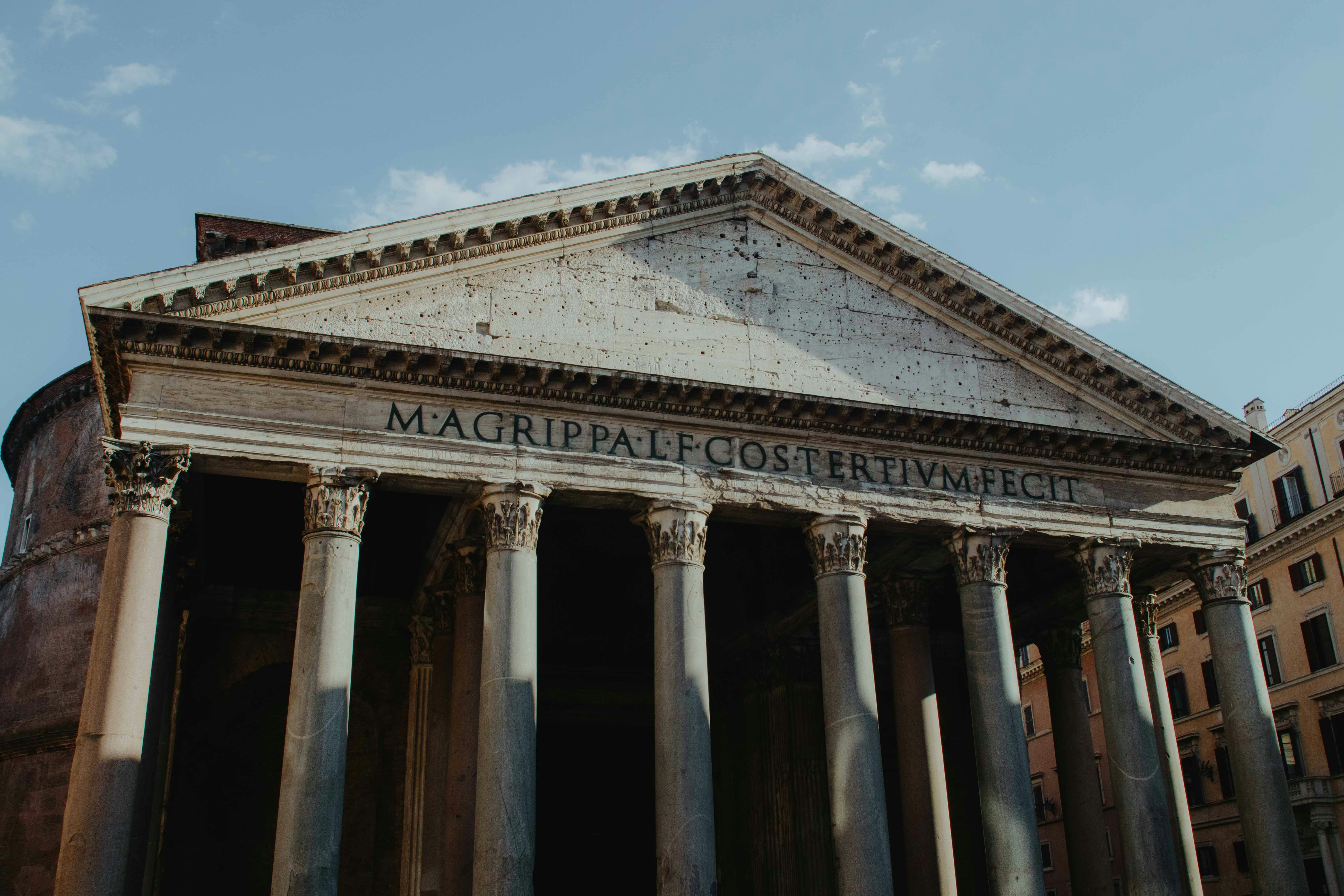 Pantheon in Late Afternoon Light: Stoic Columns and Inscribed Pediment