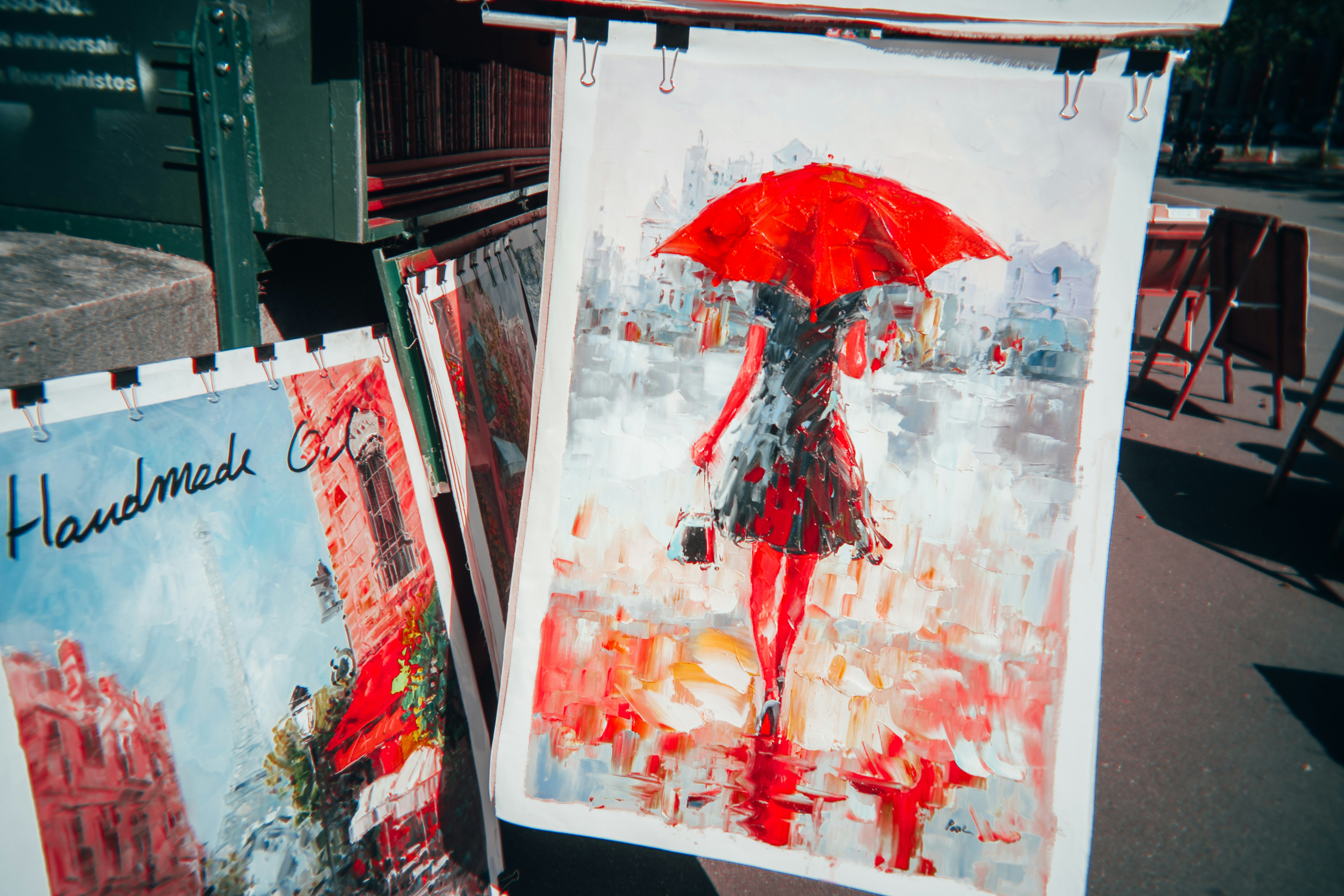 Red Umbrella Reflections: A Street Poster Portrait