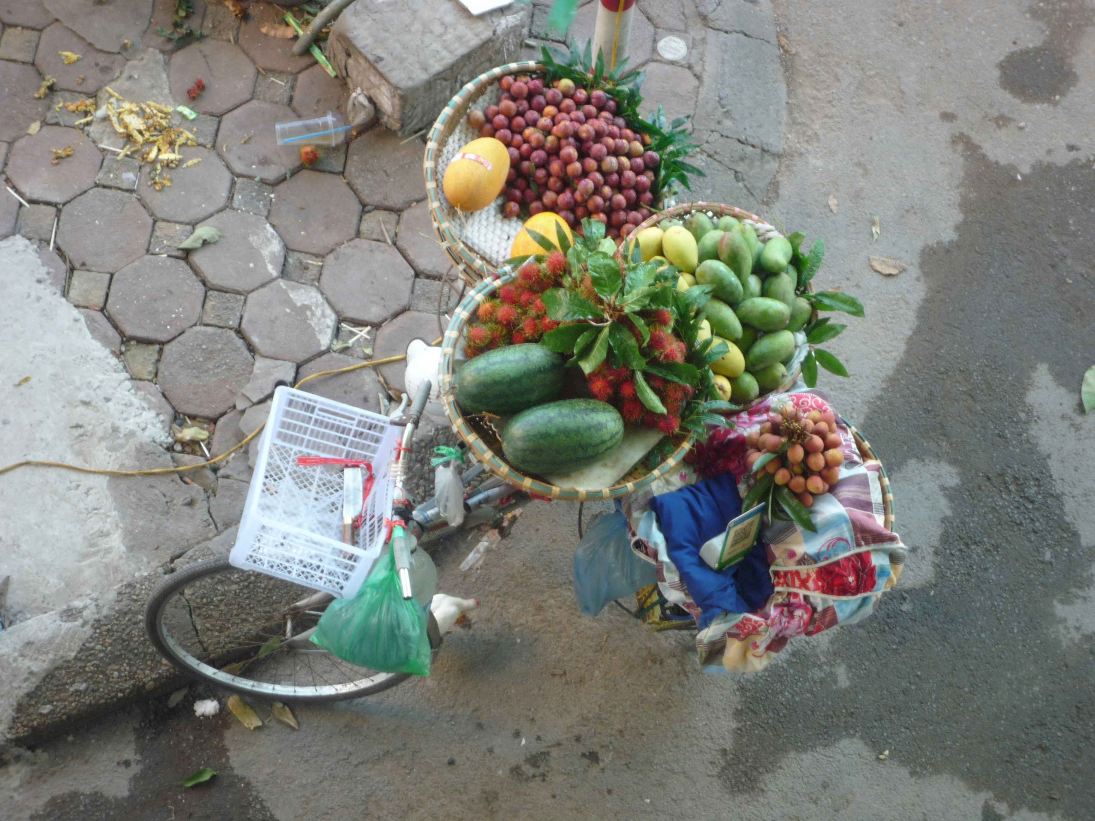 Street Market Cart: A Vivid Harvest on a Wobbling Bicycle
