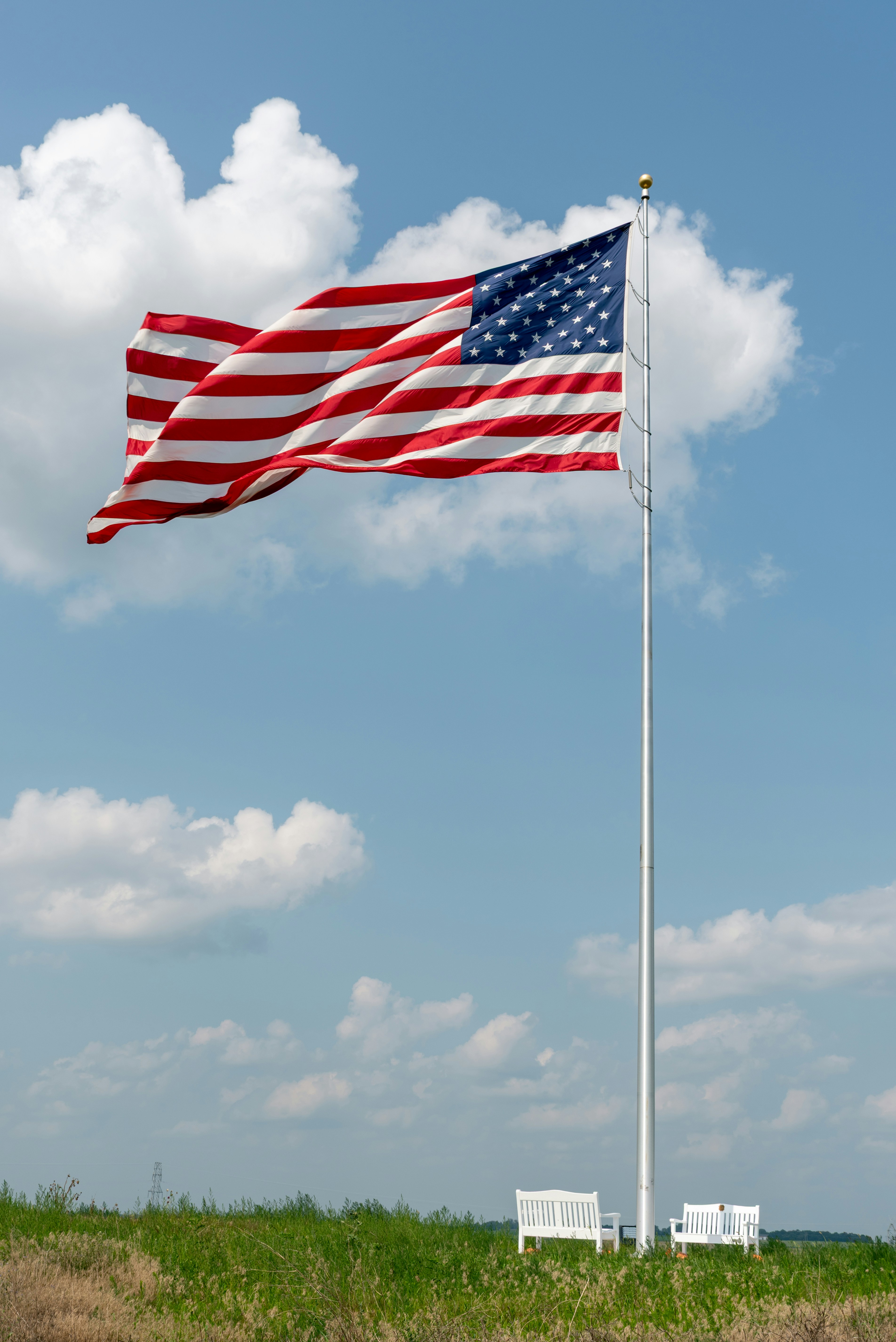 Flag Above the Meadow: A Lone American Standard Continental in the Wind