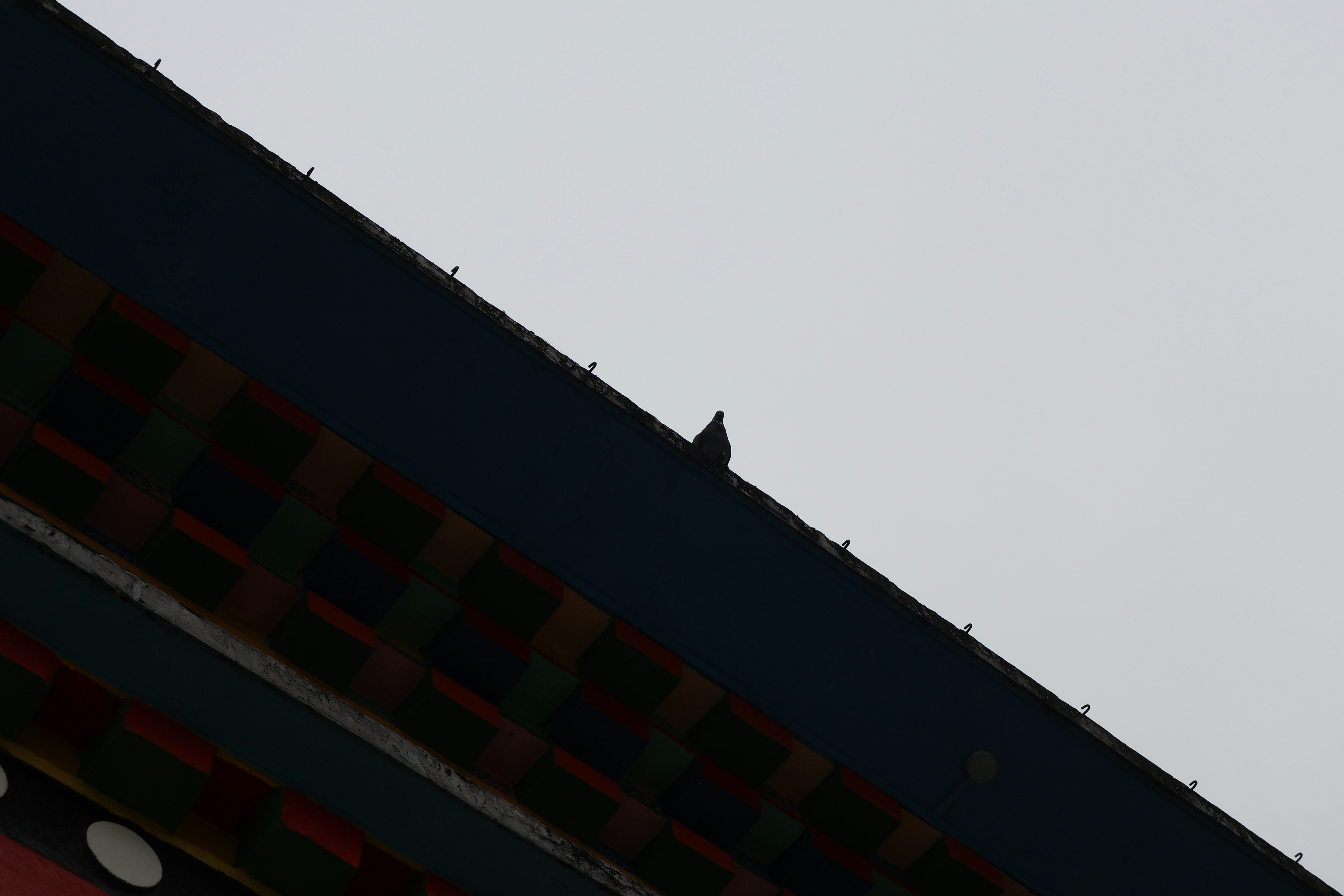 Diagonal Roofline at Dusk: A Peek at Architectural Color and Line