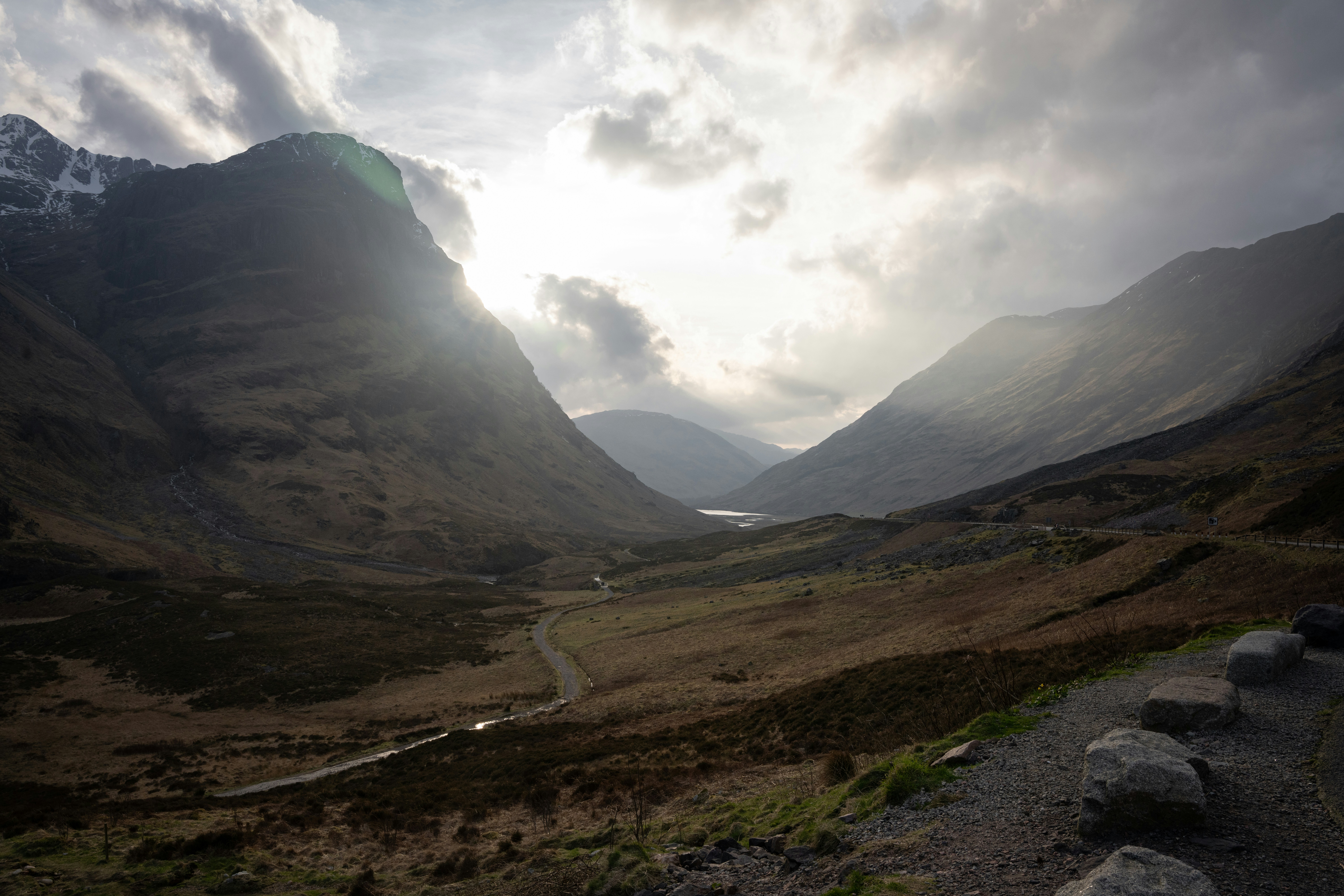 Valley Vista at Dusk: Light Strands Through the Pass