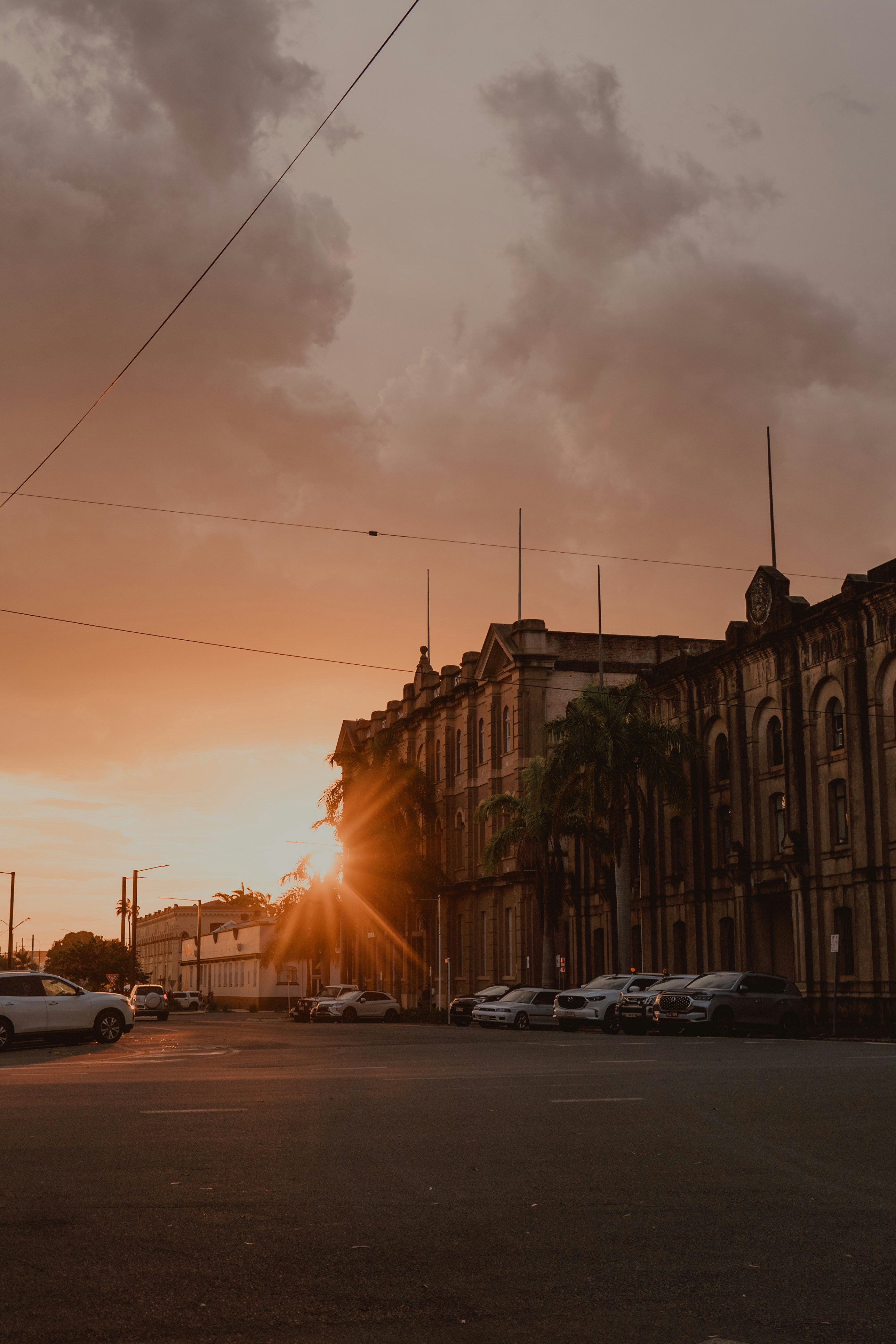 Sunlit Streetfront at Dusk
