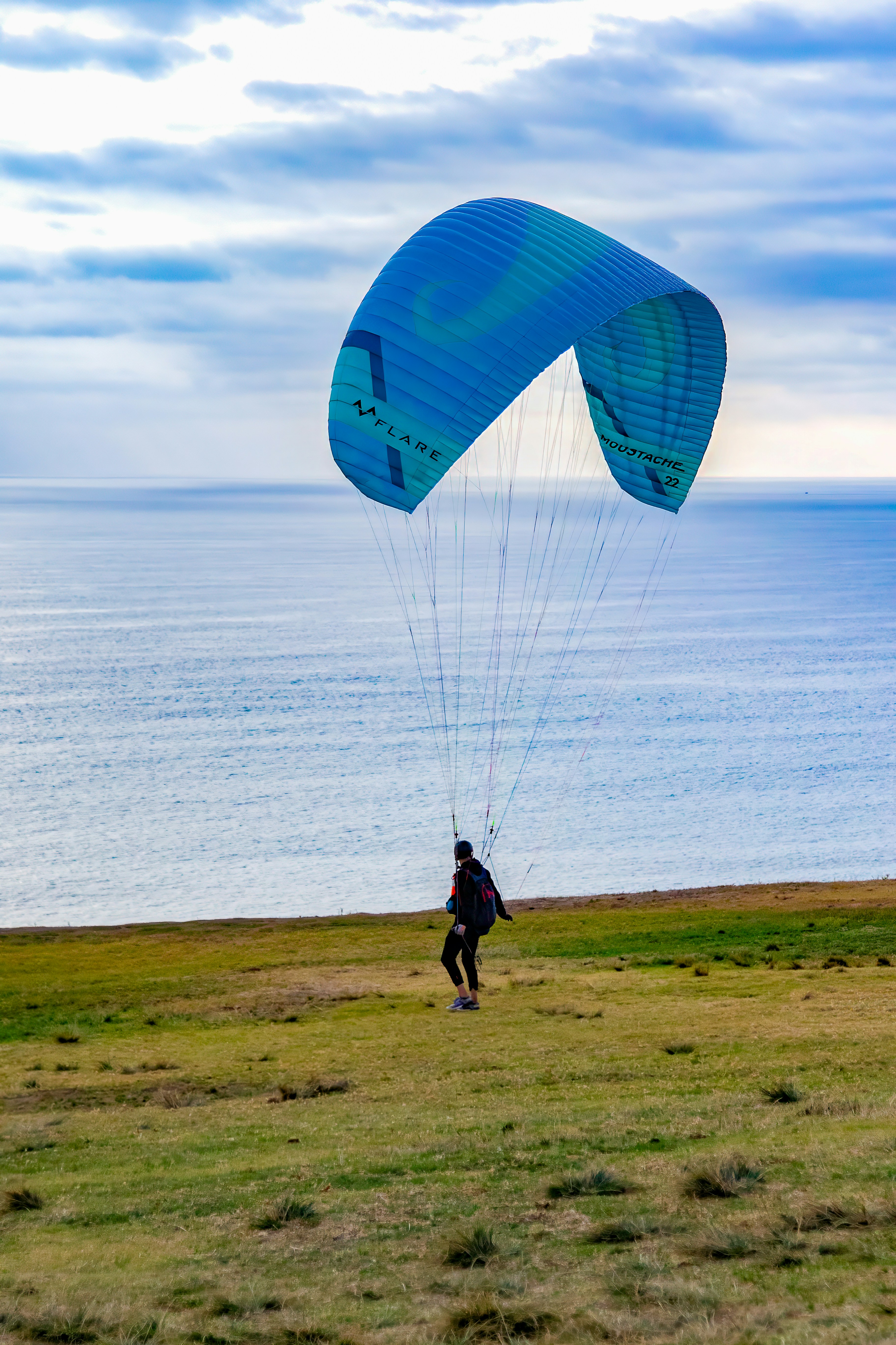 Toward the Breeze: Paraglider Gently Uplifted by a Coastal Canvas