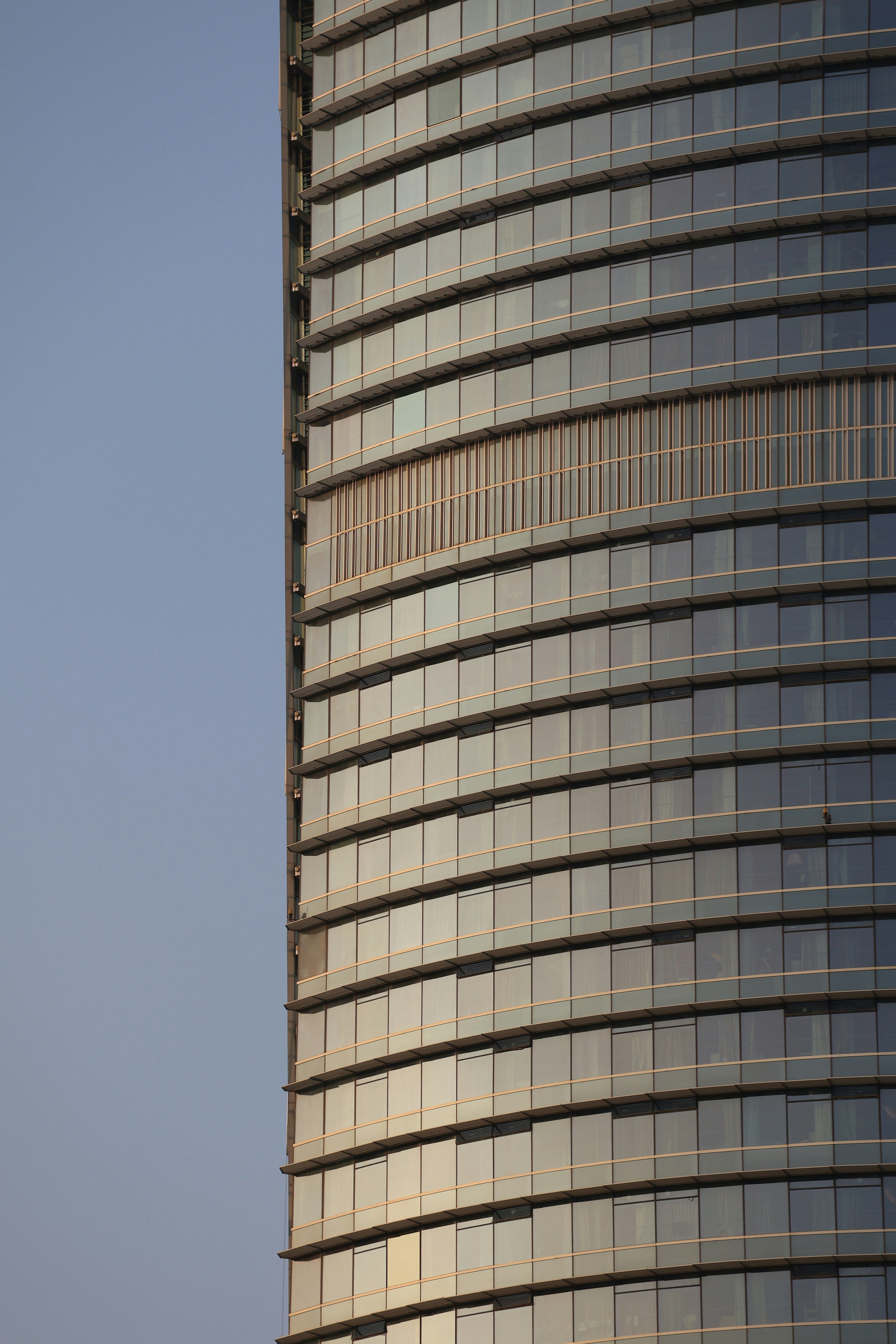 Tower in Twilight Glass: A Closely Cropped Facade of a Curved High-Rloor Building