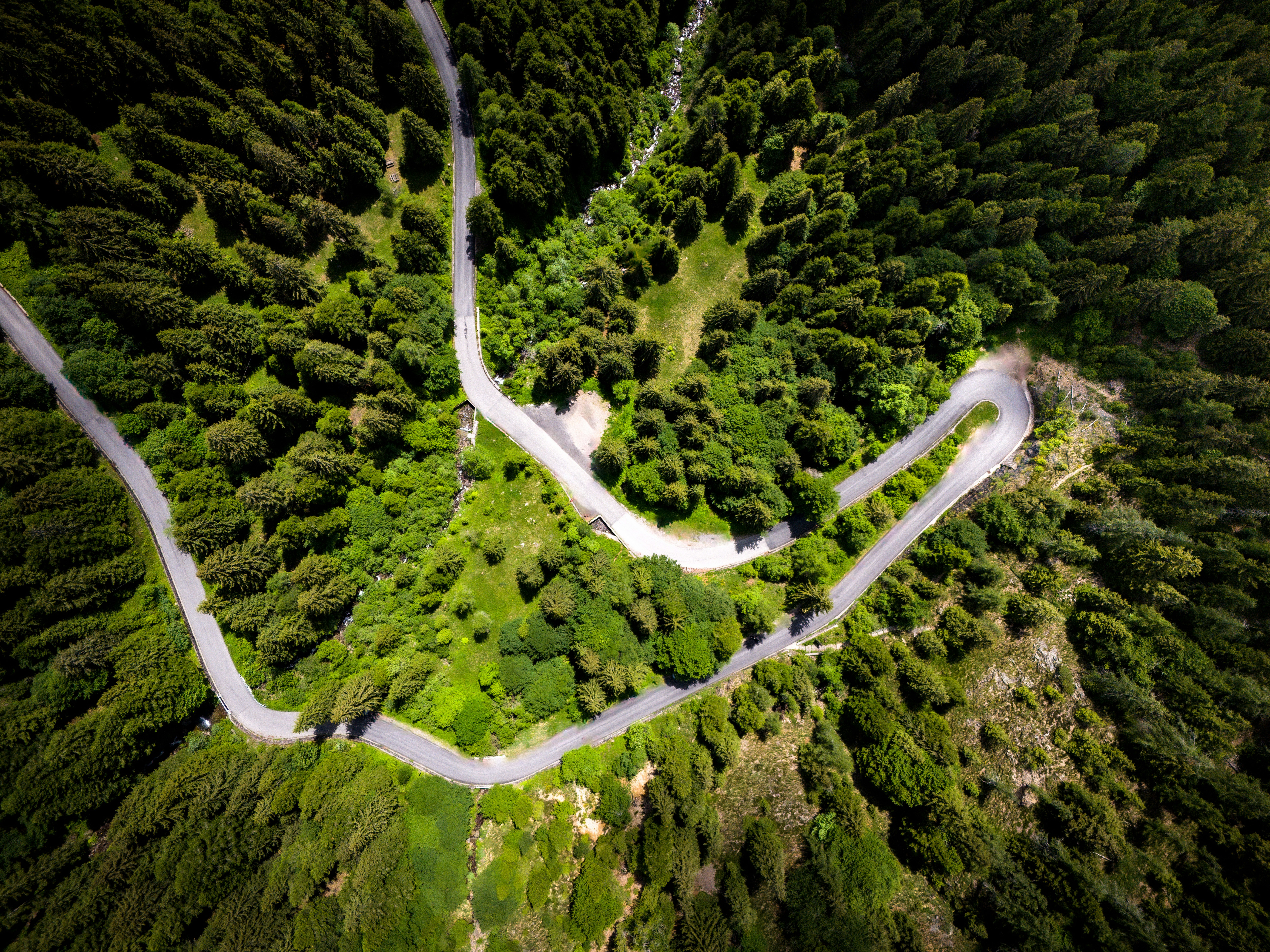 Hairpin Ribbon Through Verdant Pines: A Drone’s Eye Descent