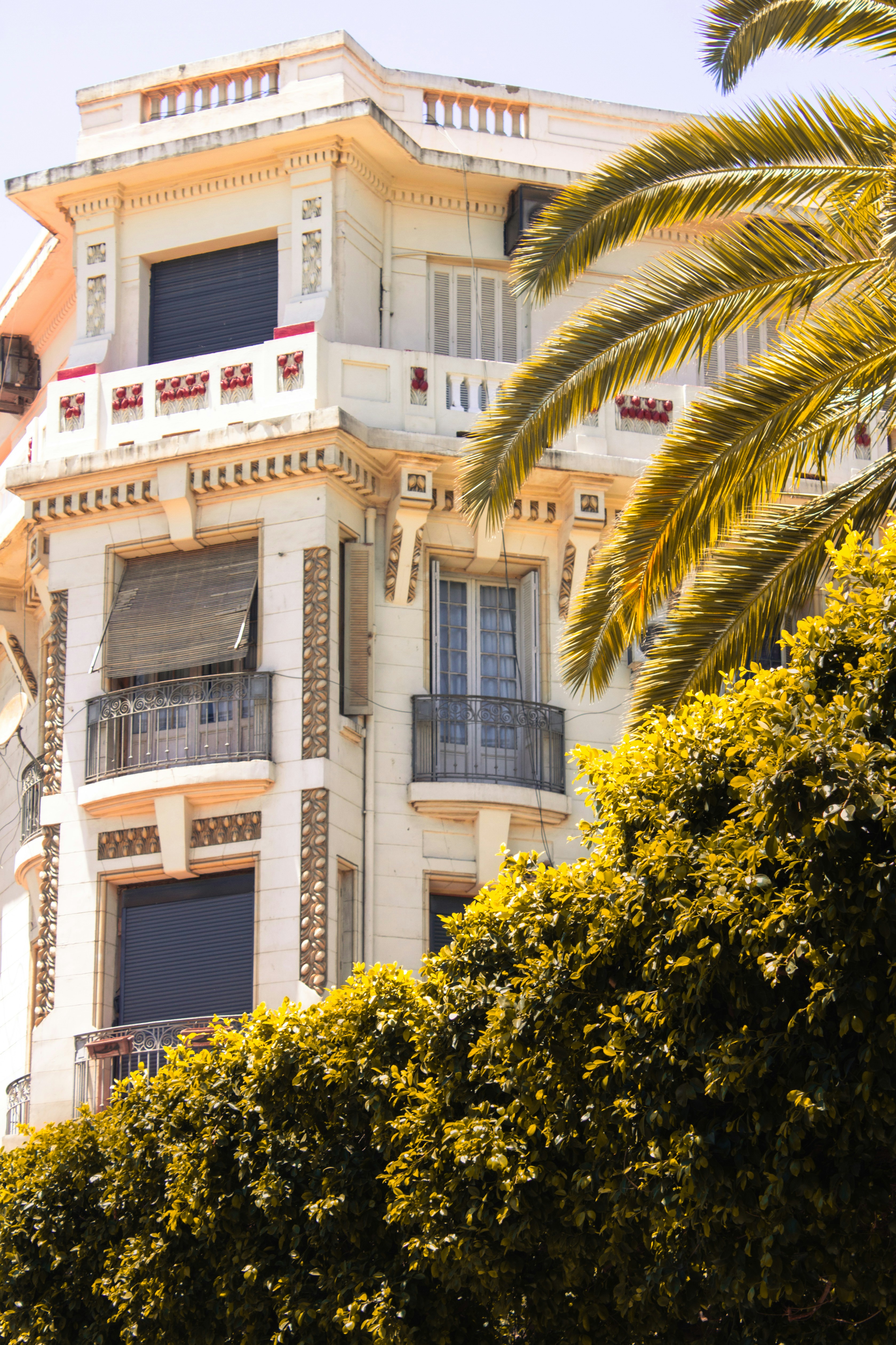 Sunlit Moorish Balconies Framed by Palm Shadows