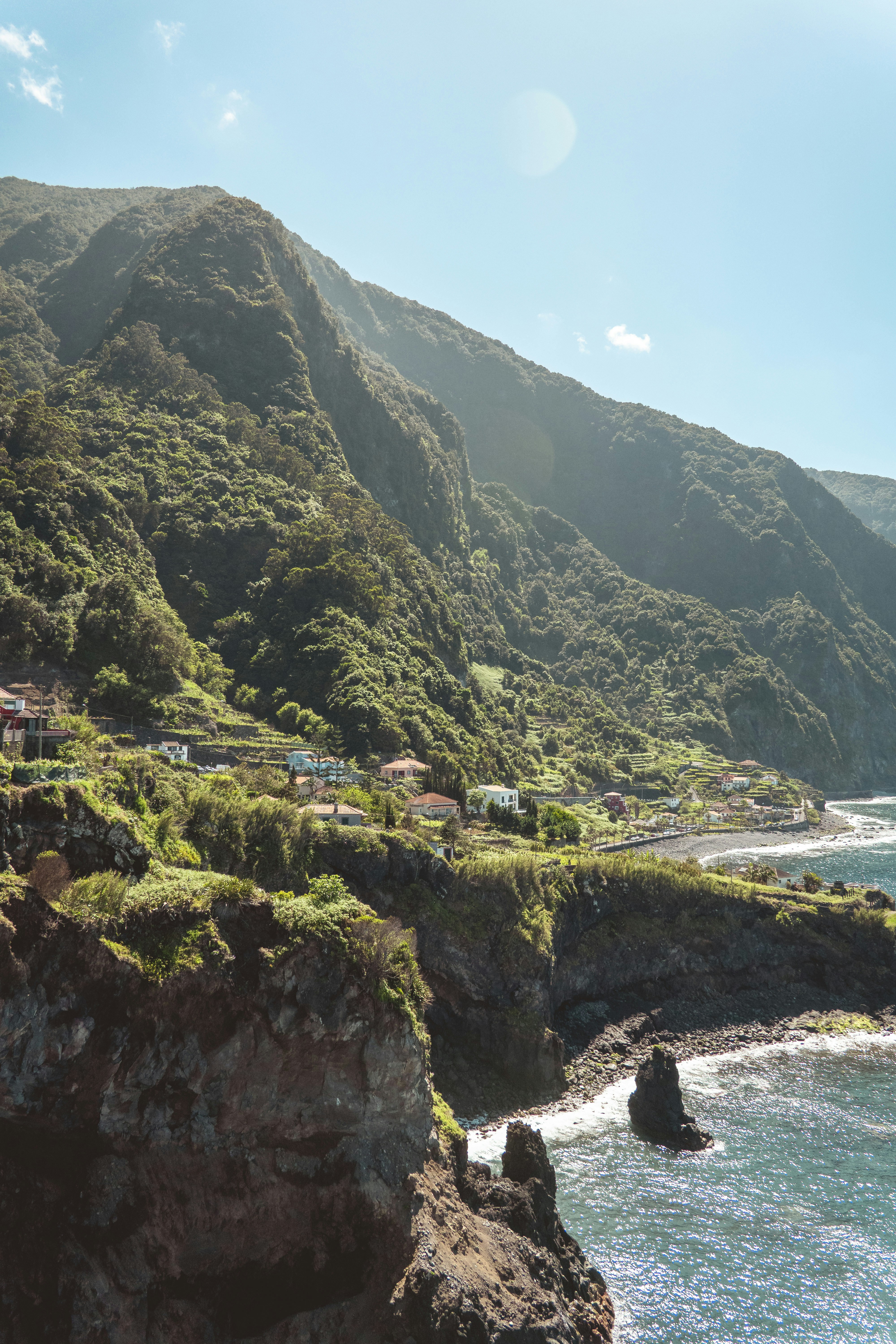 Coastal Village Nestled at the Foot of Looming Cliffs