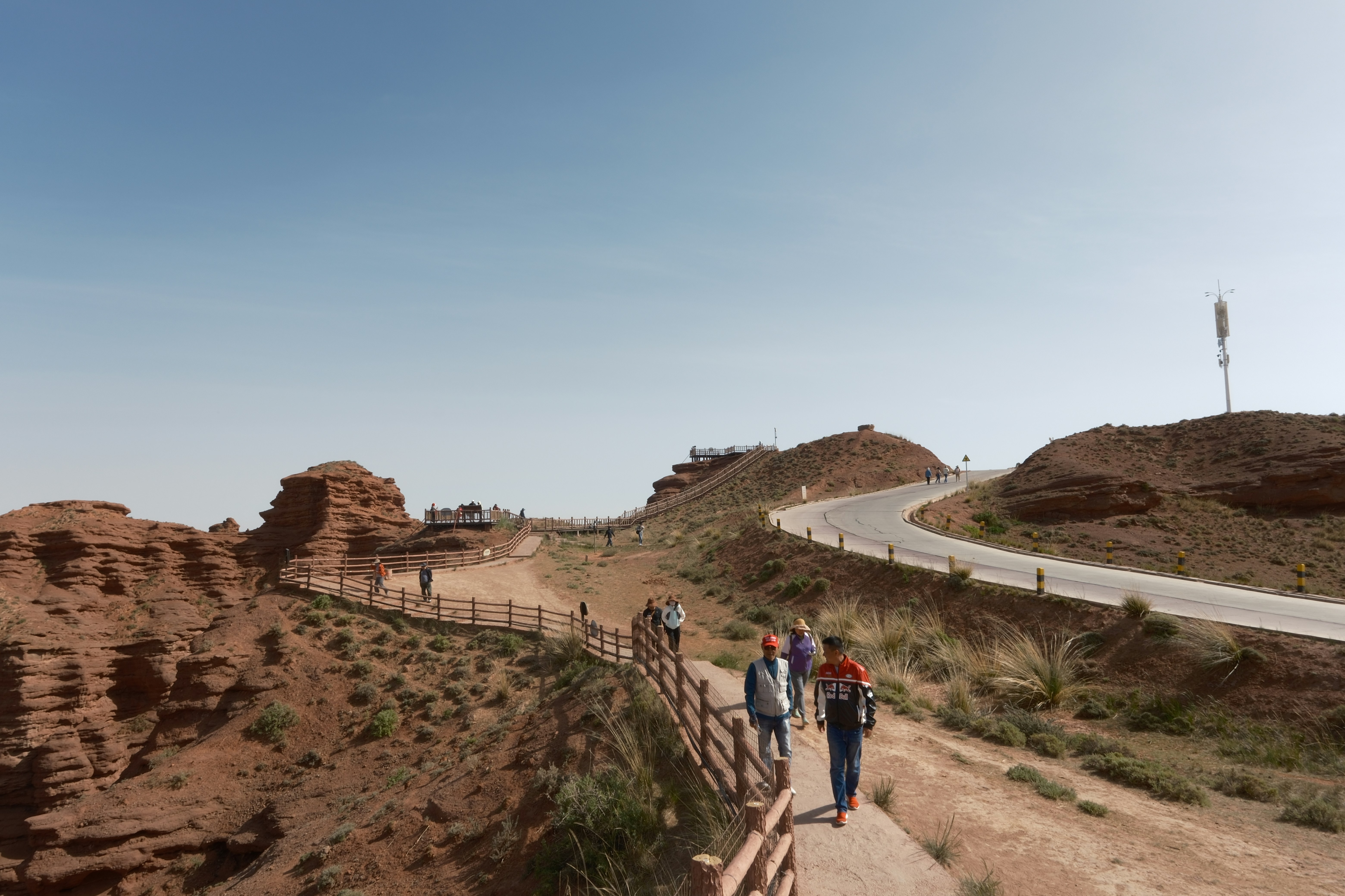 Pathway along the red rock overlook under a clear sky