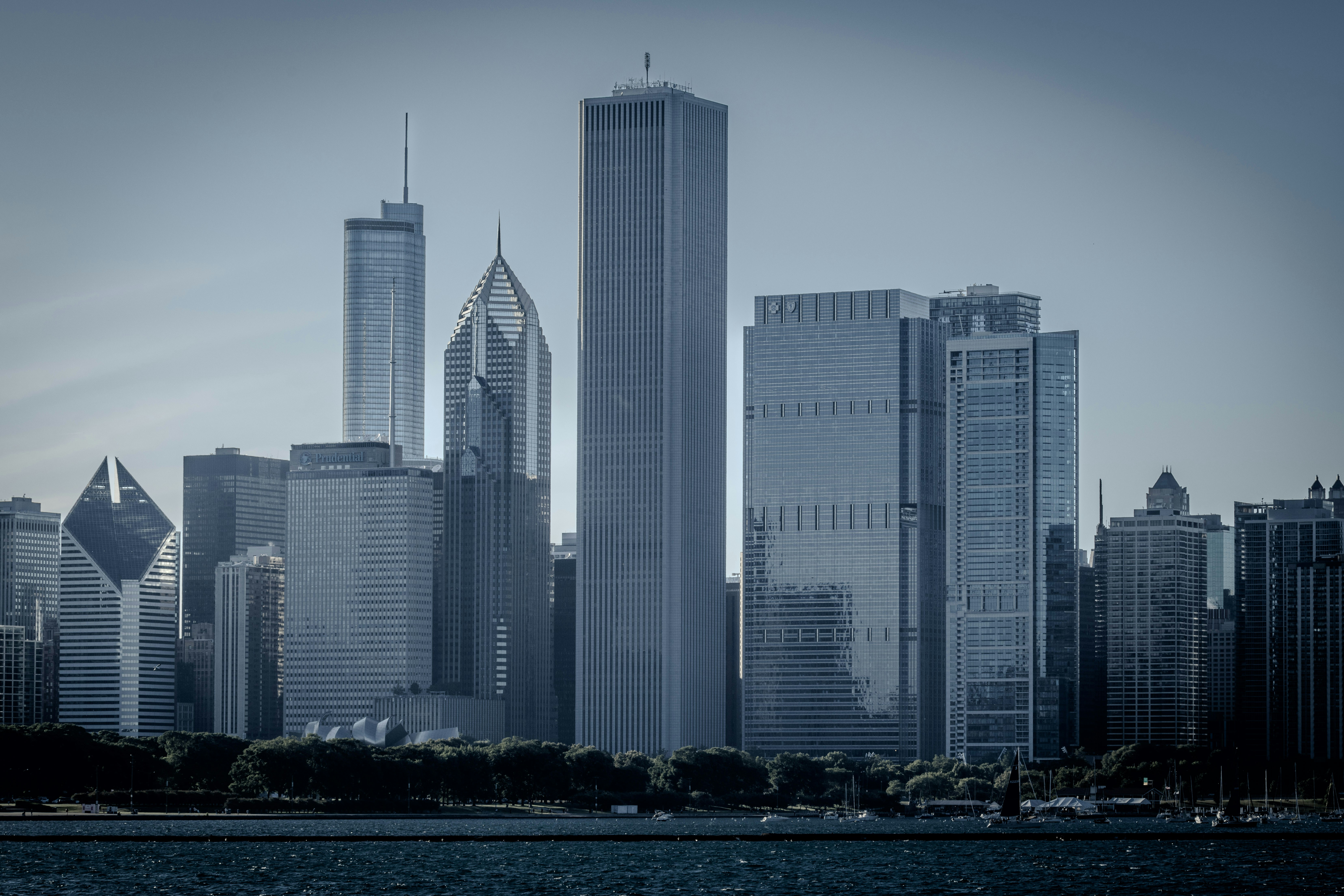 The summer Chicago skyline as seen on a beautiful day.
