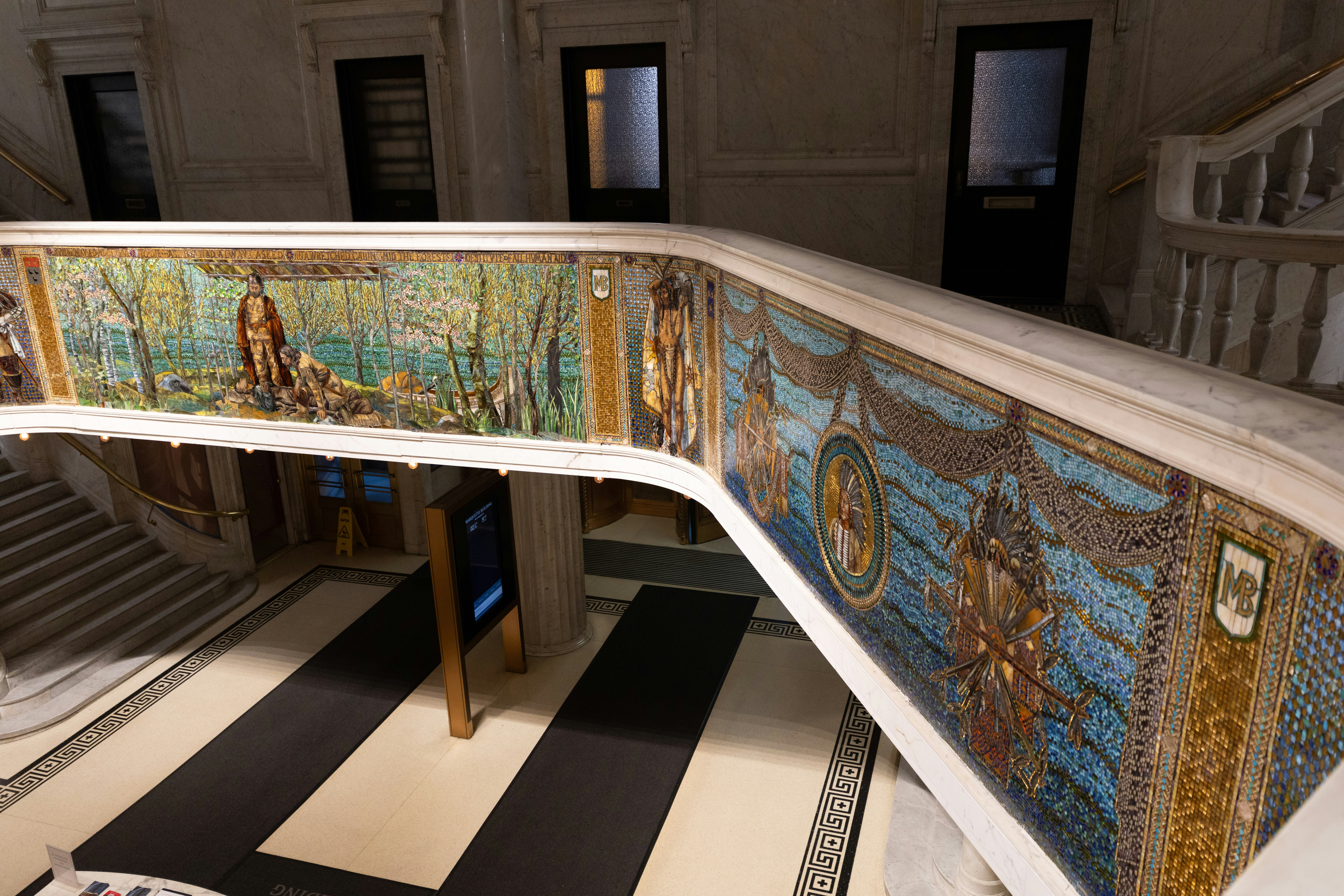 Ornate Balcony Mural Overlooking a Marble Atrium