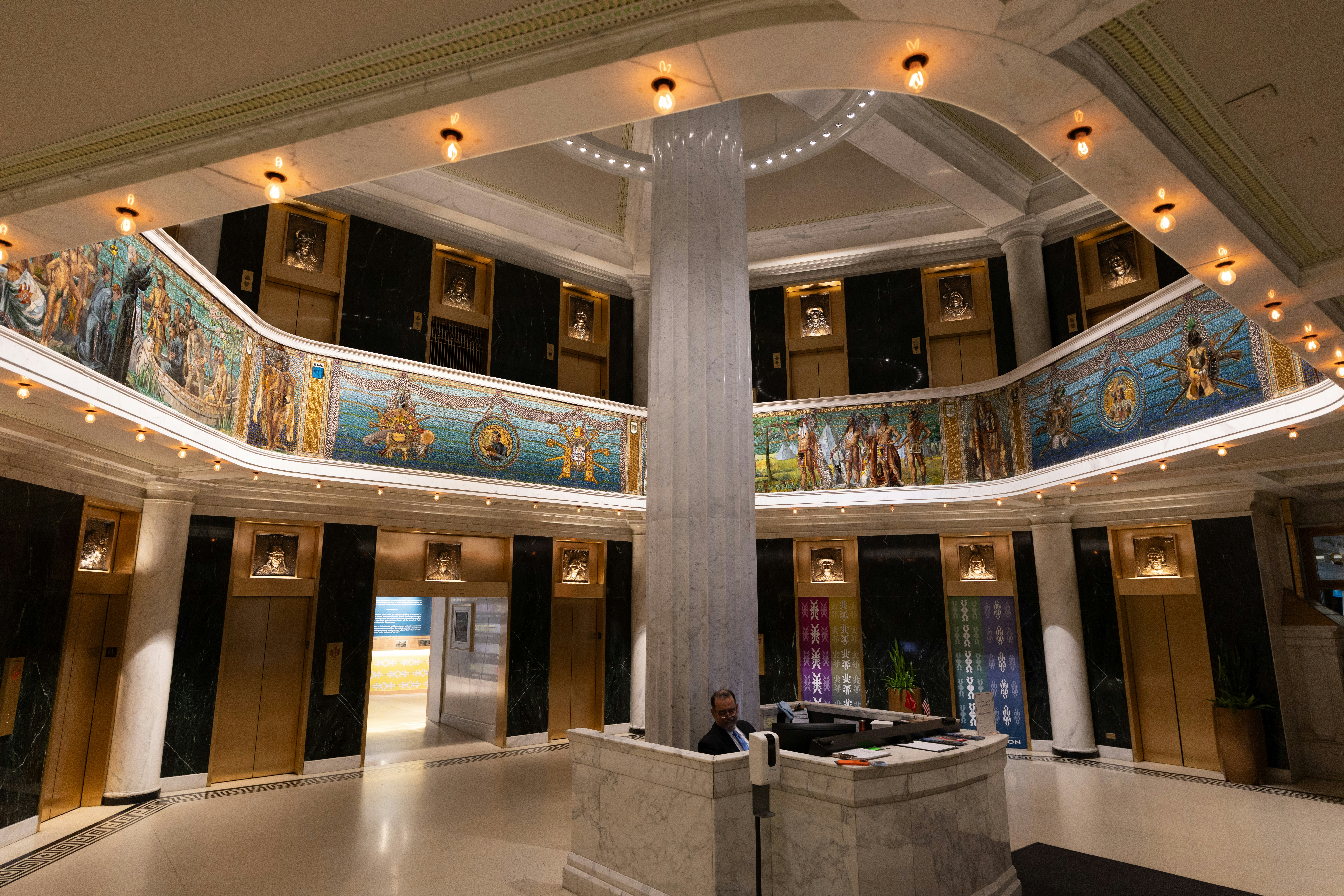 The Marquette Building on South Dearborn houses an incredible display of American Native Art made from ceramic tiles.