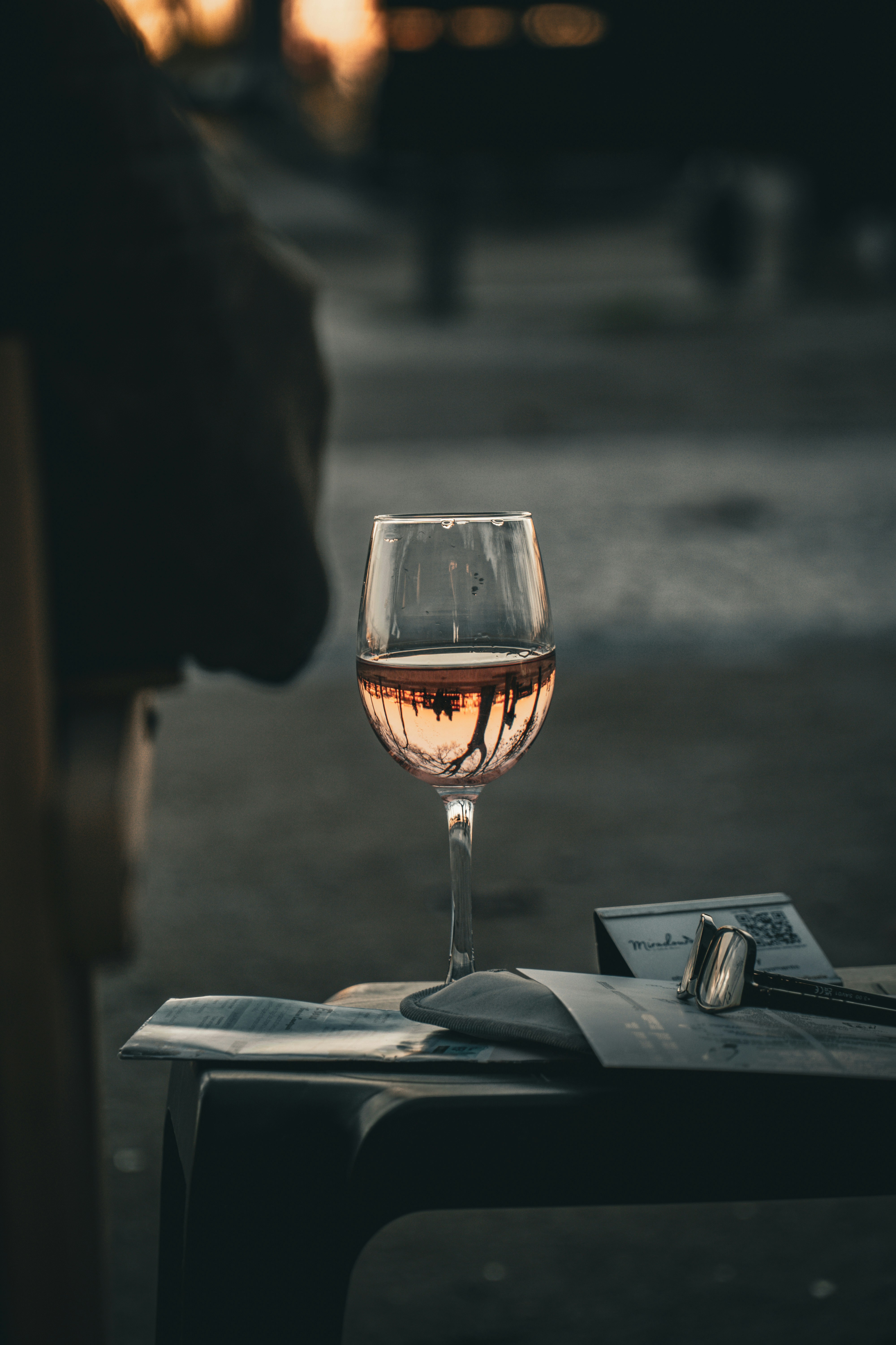 Amber Glow Through a Wine Glass at Dusk