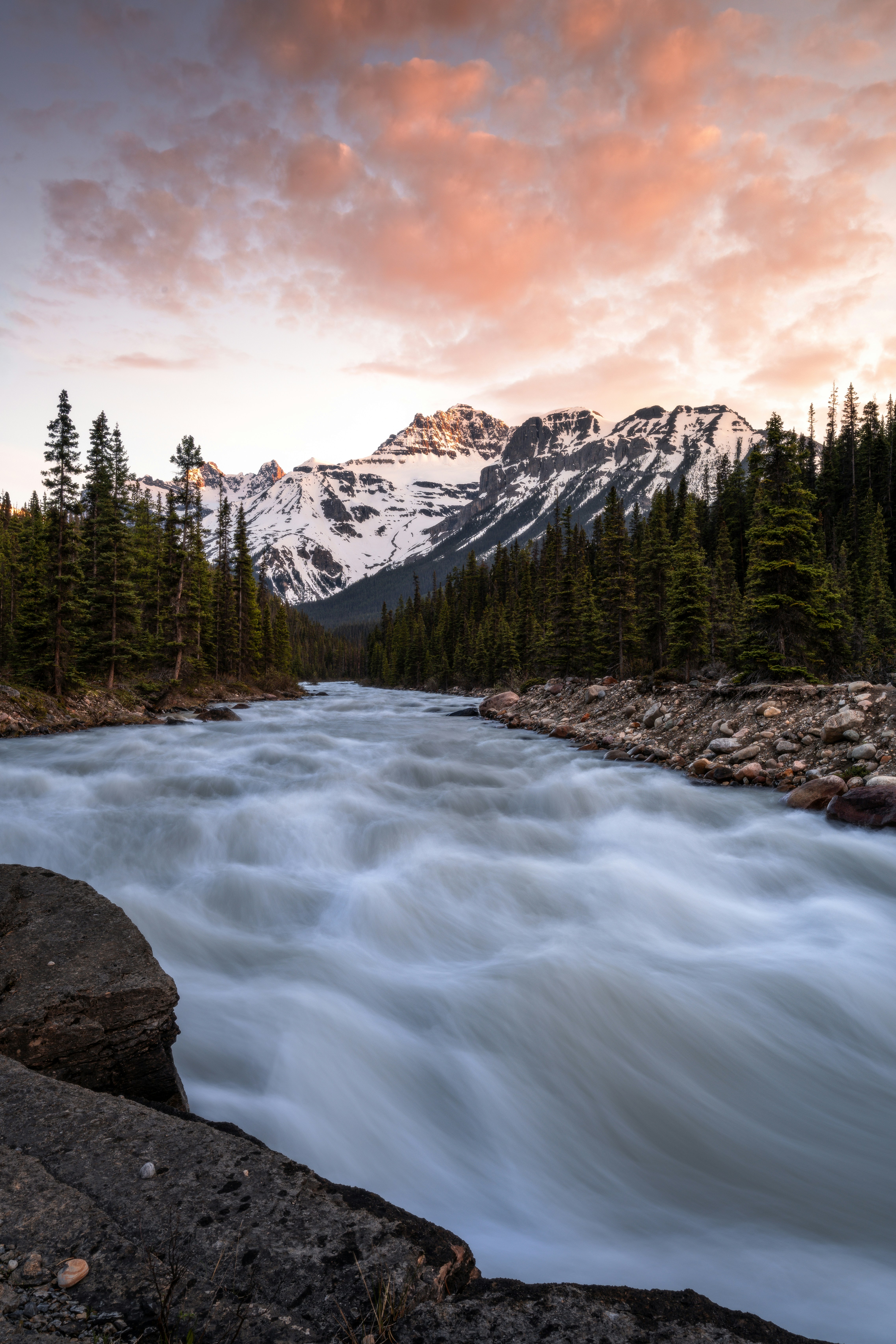 Icy Arrow: Mountain River at Sunset