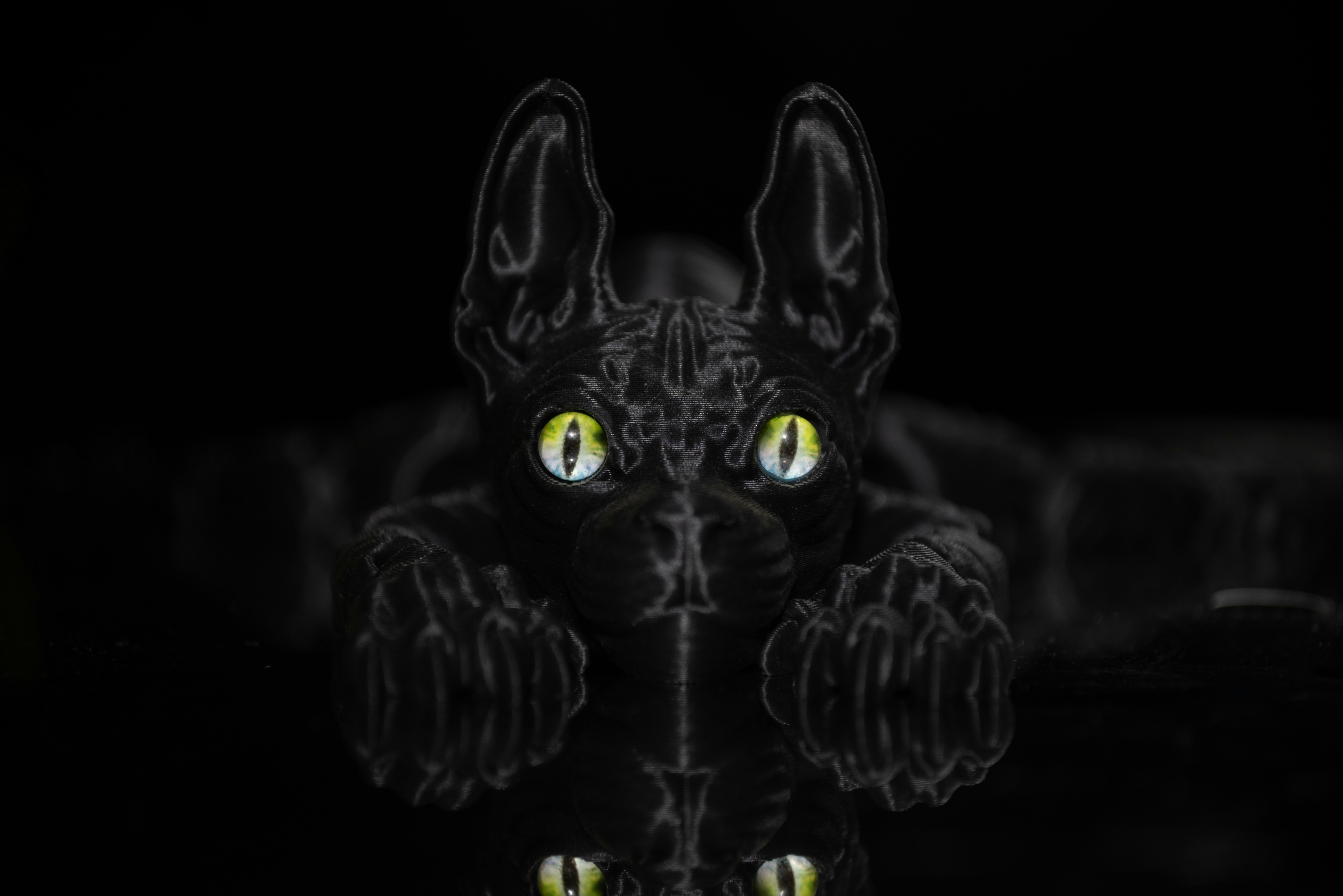 Midnight Peek: Neon-Eyed Cat Emerging from Darkness