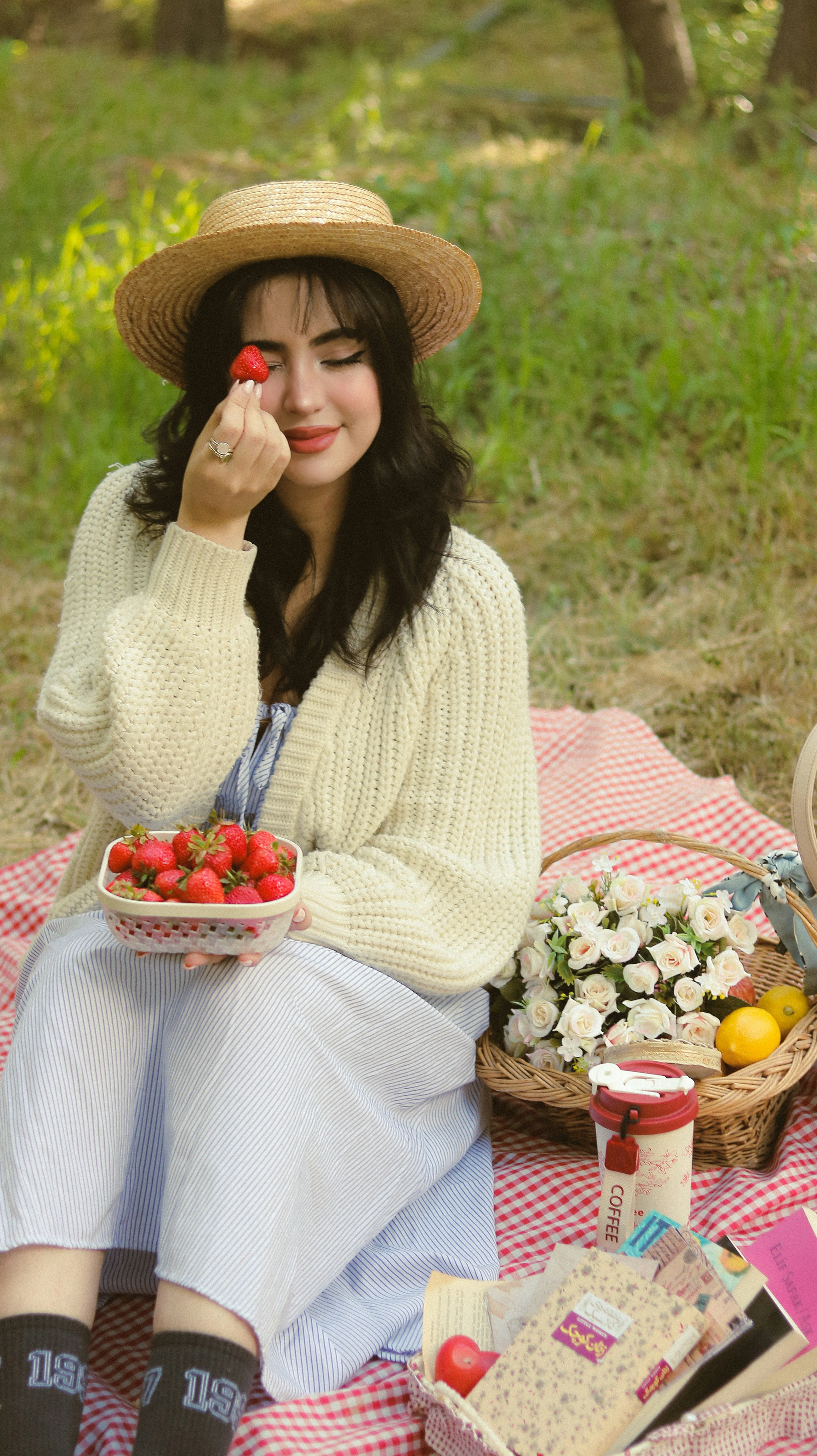 Picnic in a Straw Hat: Cherry Hands and Soft Light