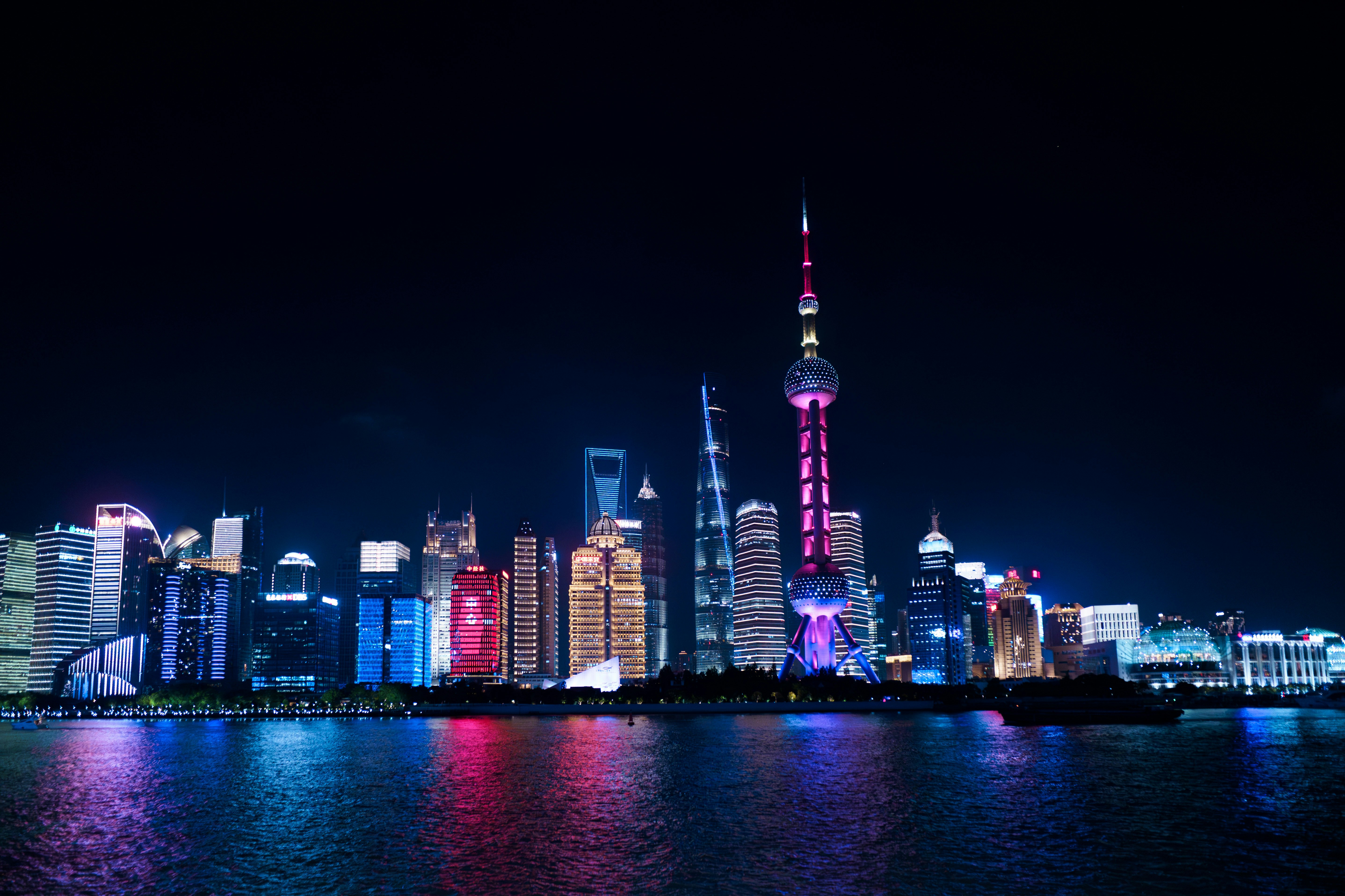 Neon Waterfront: Shanghai Skyline in Night Hues