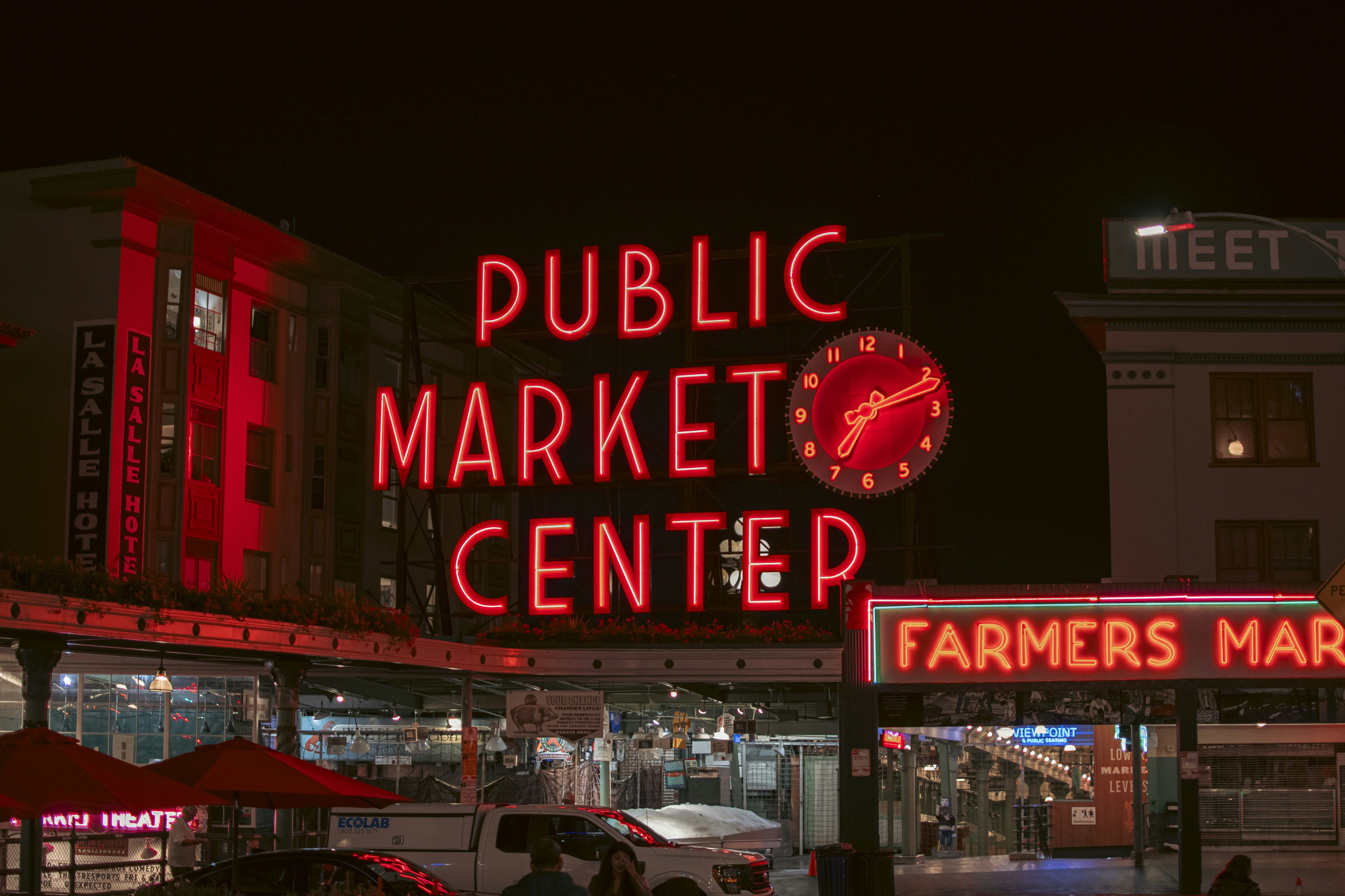 Neon Over City Nights: Public Market Center Glow